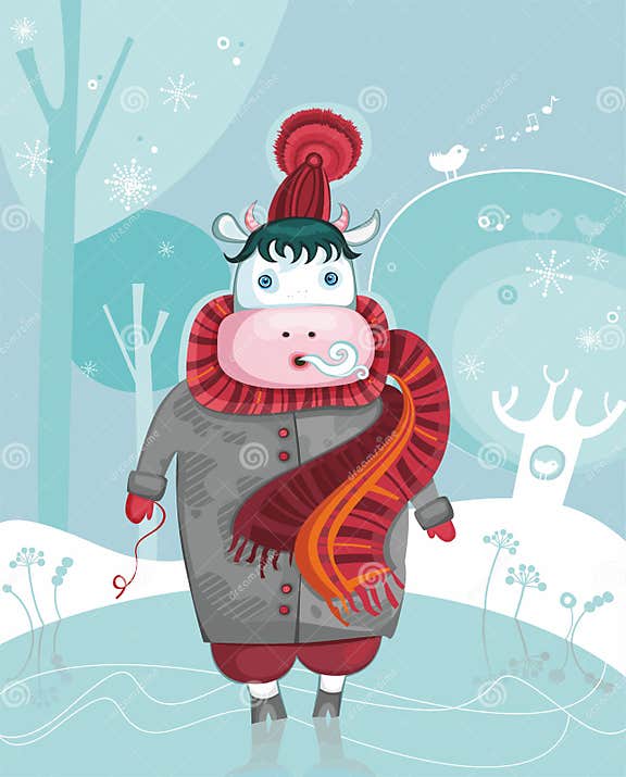 Cute winter friendly cow stock vector. Illustration of copy - 7191157