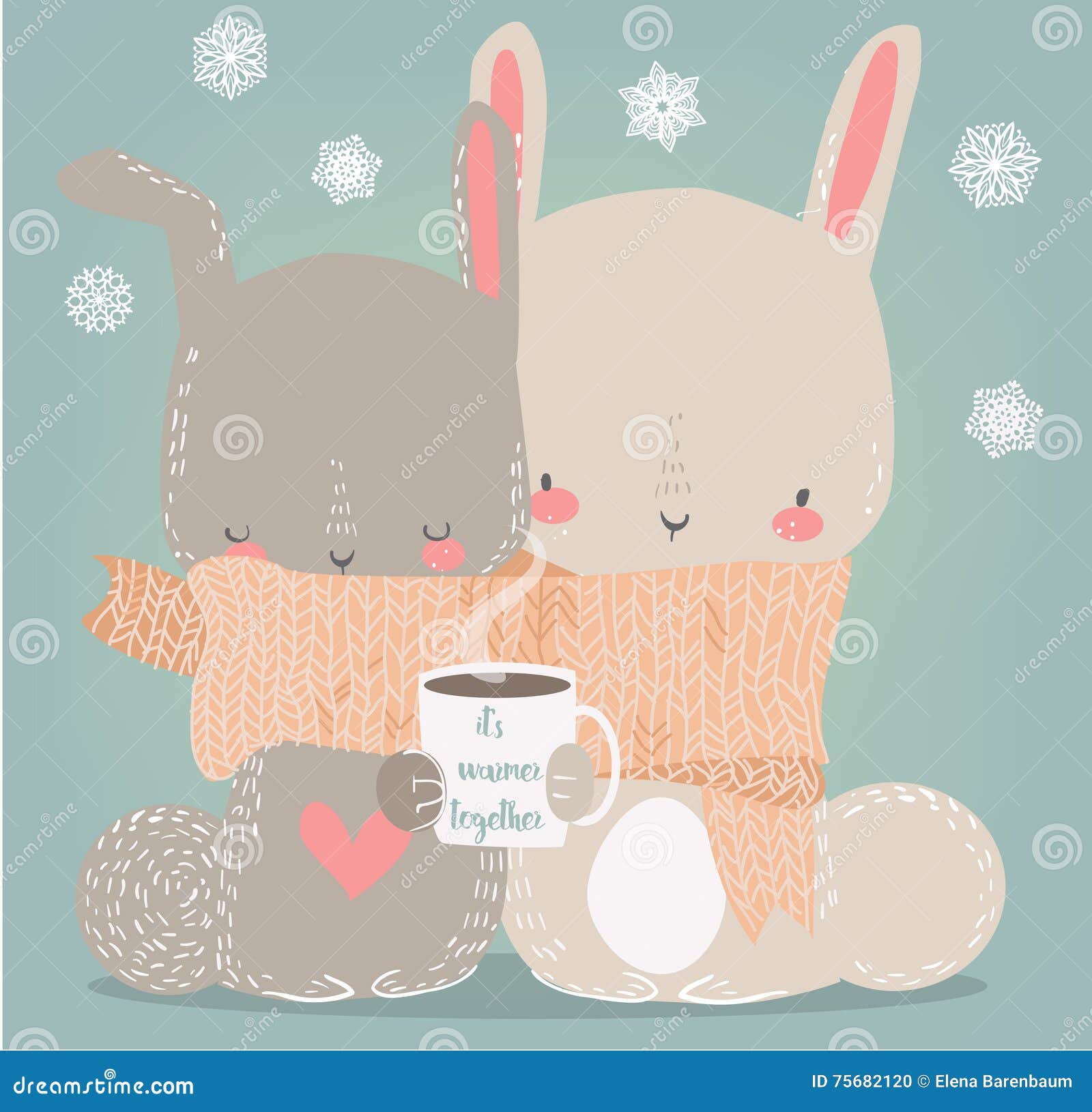 Cute winter hares stock vector. Illustration of paint - 75682120