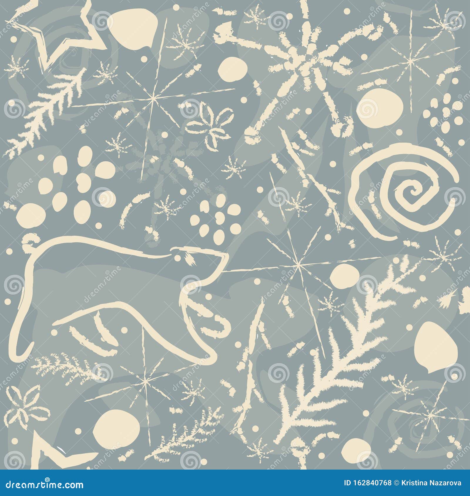 Cute Winter Pattern with Doodles in Brush. Seamless Pattern Stock ...