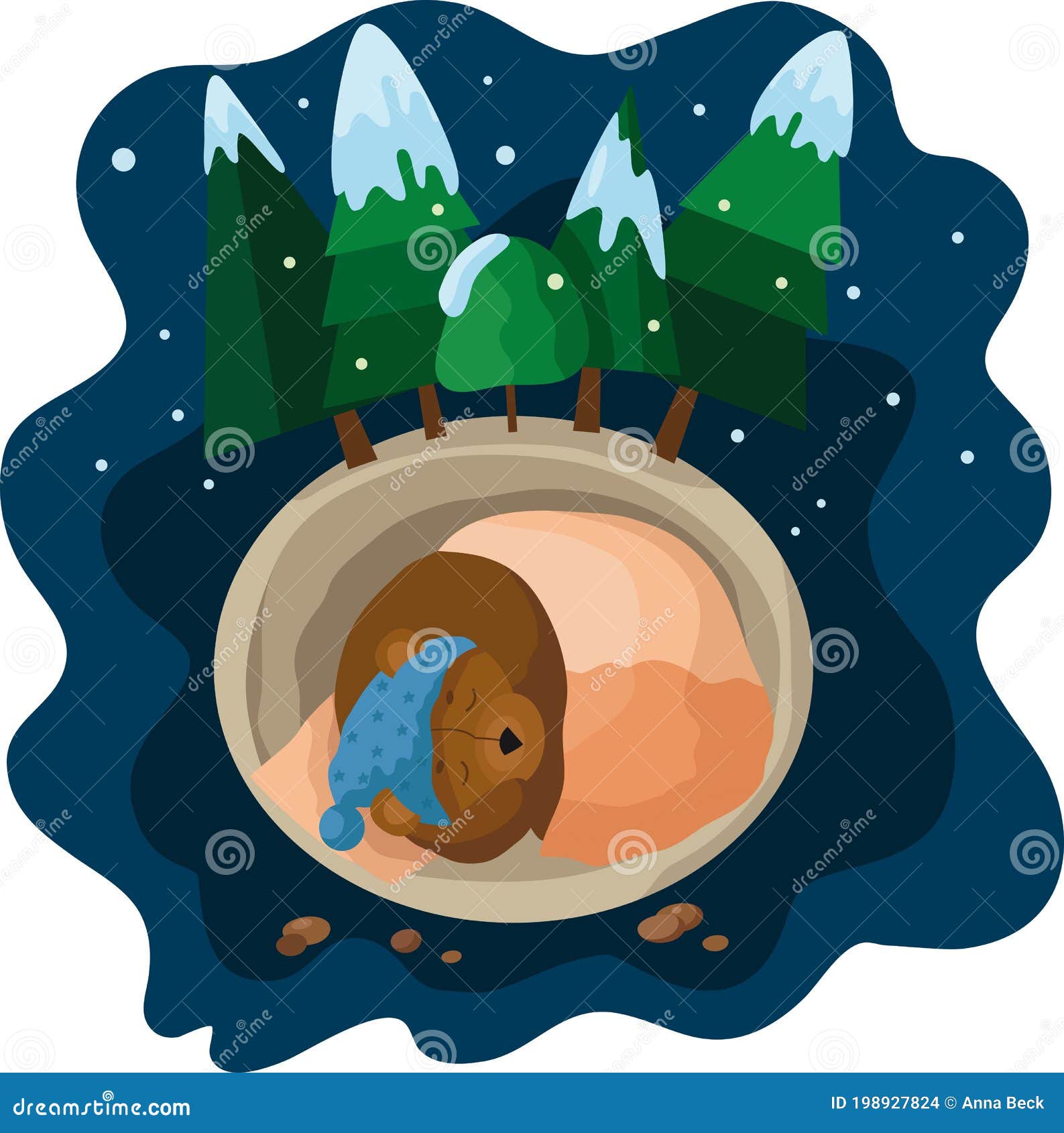 Cute Winter Sleeping Bear In Winter Vector Image | CartoonDealer.com ...