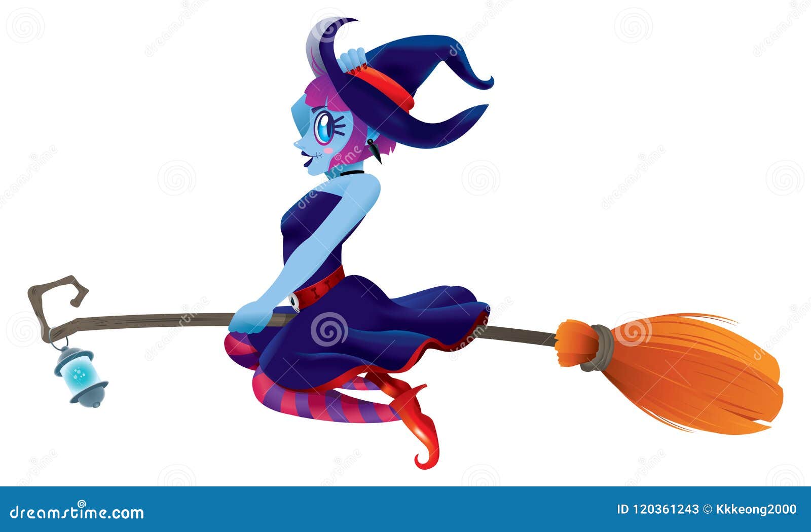 A Cute Witch Flying with Her Magic Broom. Isolated. Stock Illustration ...