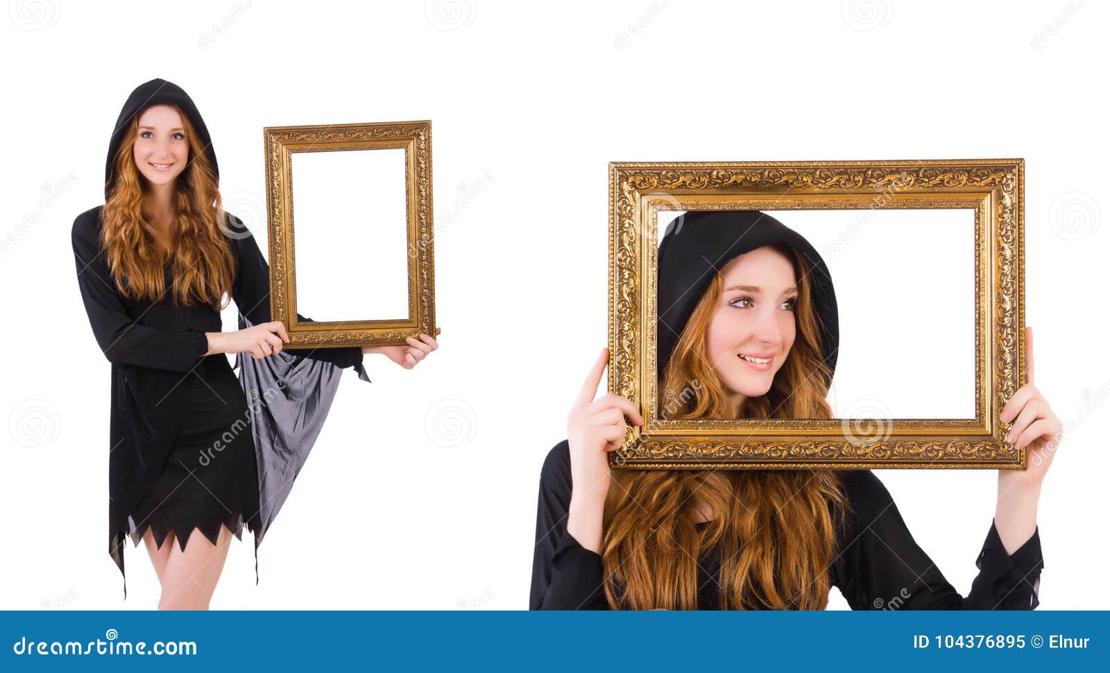 The Cute Witch with Frame Picture Isolated on White Stock Image - Image ...