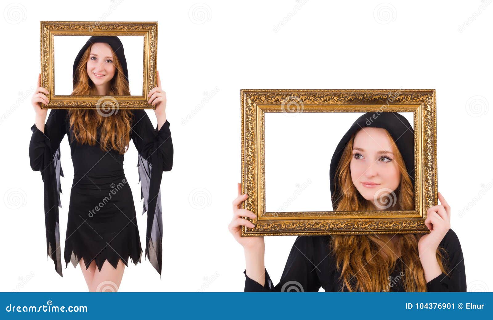 The Cute Witch with Frame Picture Isolated on White Stock Image - Image ...