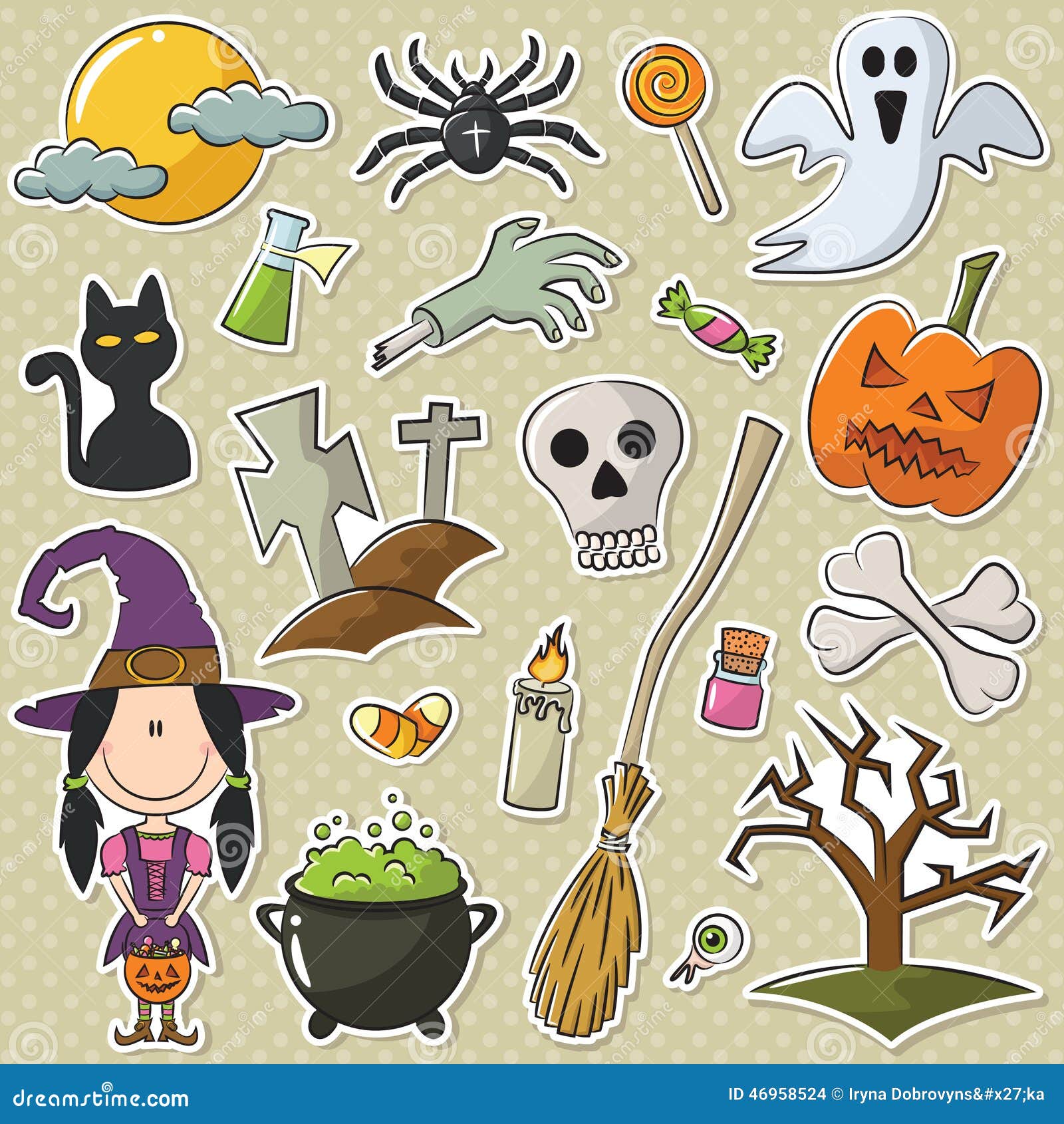 Cute Witch and Halloween Objects Stock Vector - Illustration of group ...