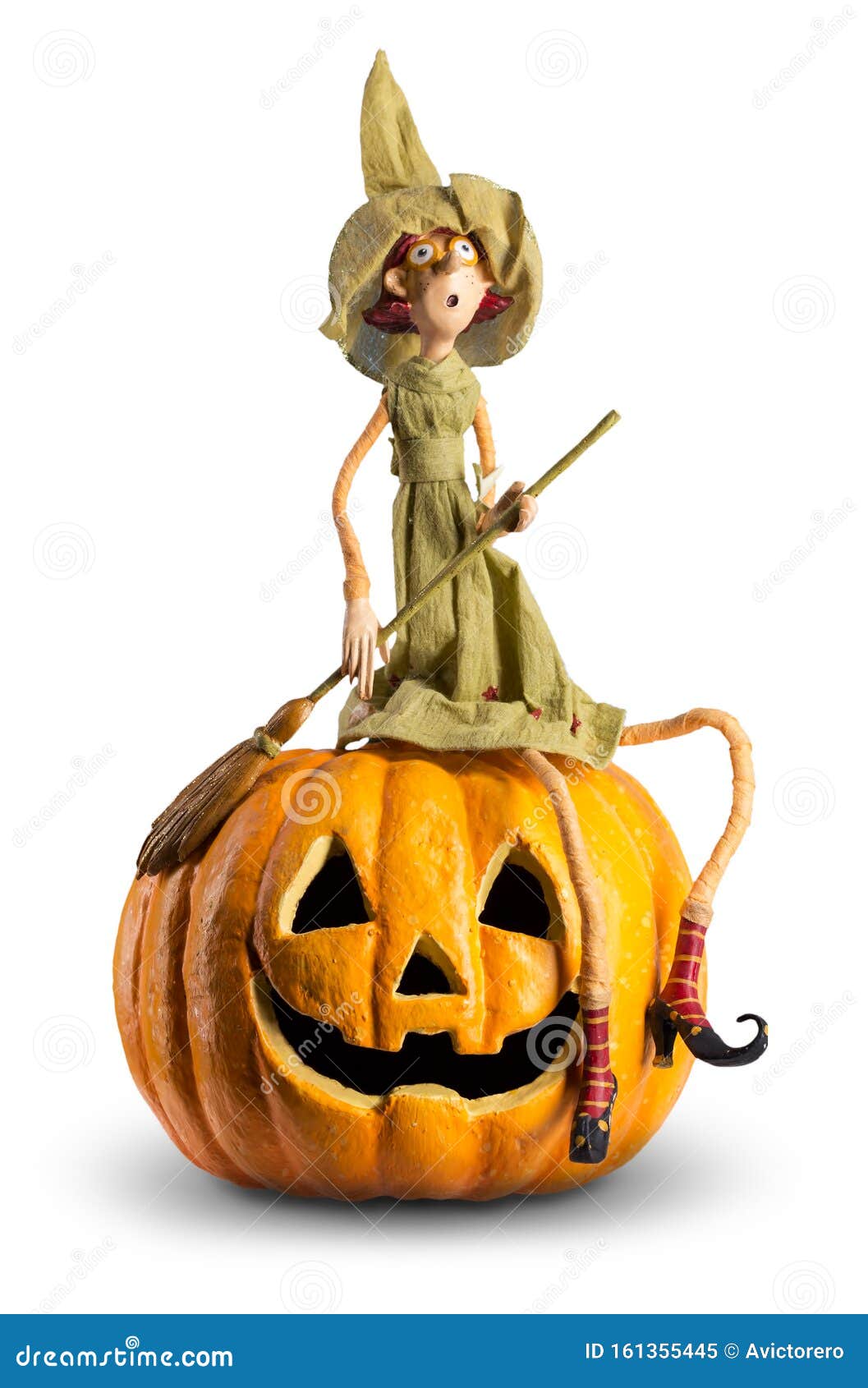 Cute Witch Sit on Carved Pumpkin Stock Image - Image of festive, leaves ...