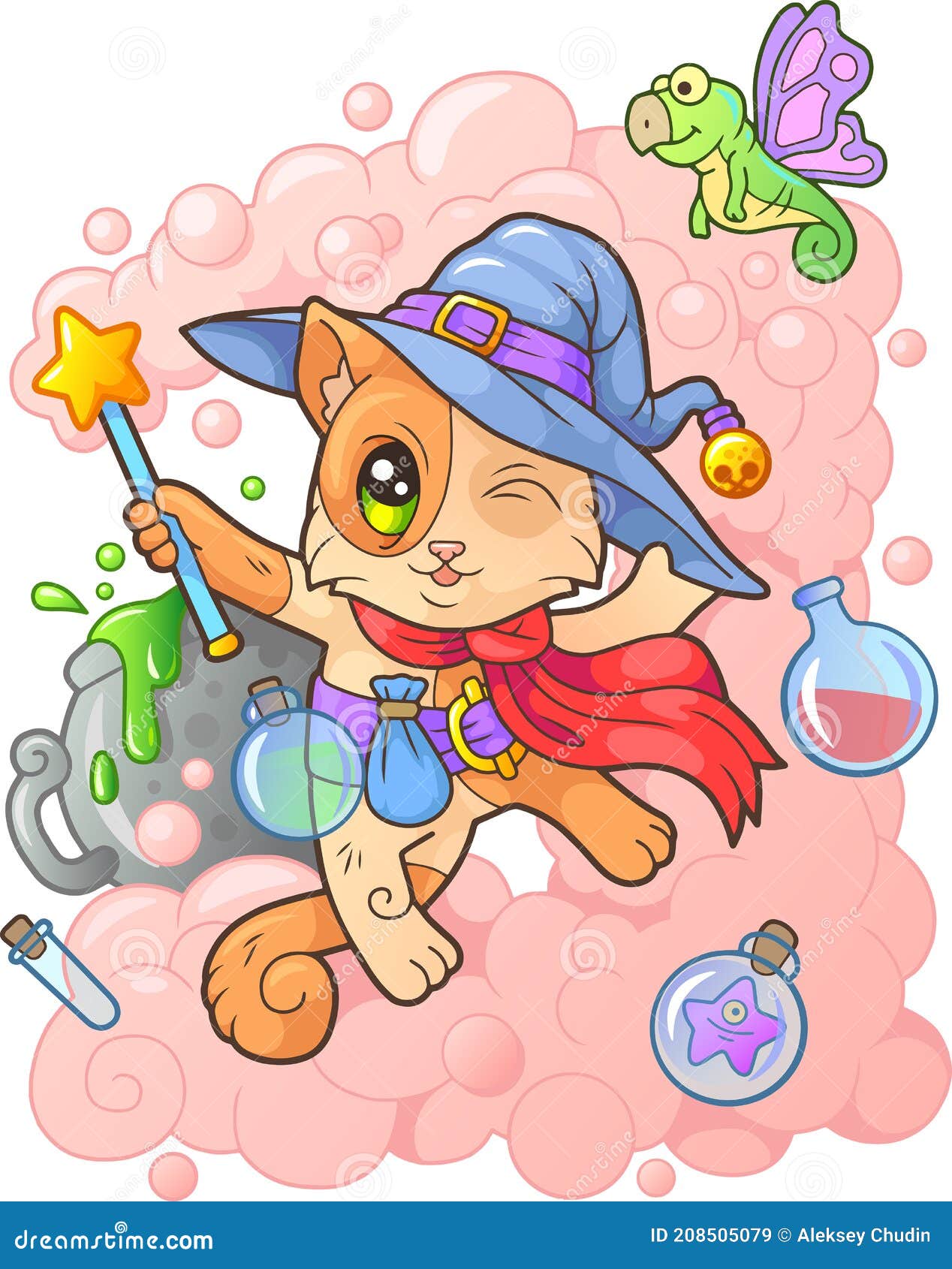 Cute Wizard Cat, Funny Illustration Stock Vector - Illustration of ...