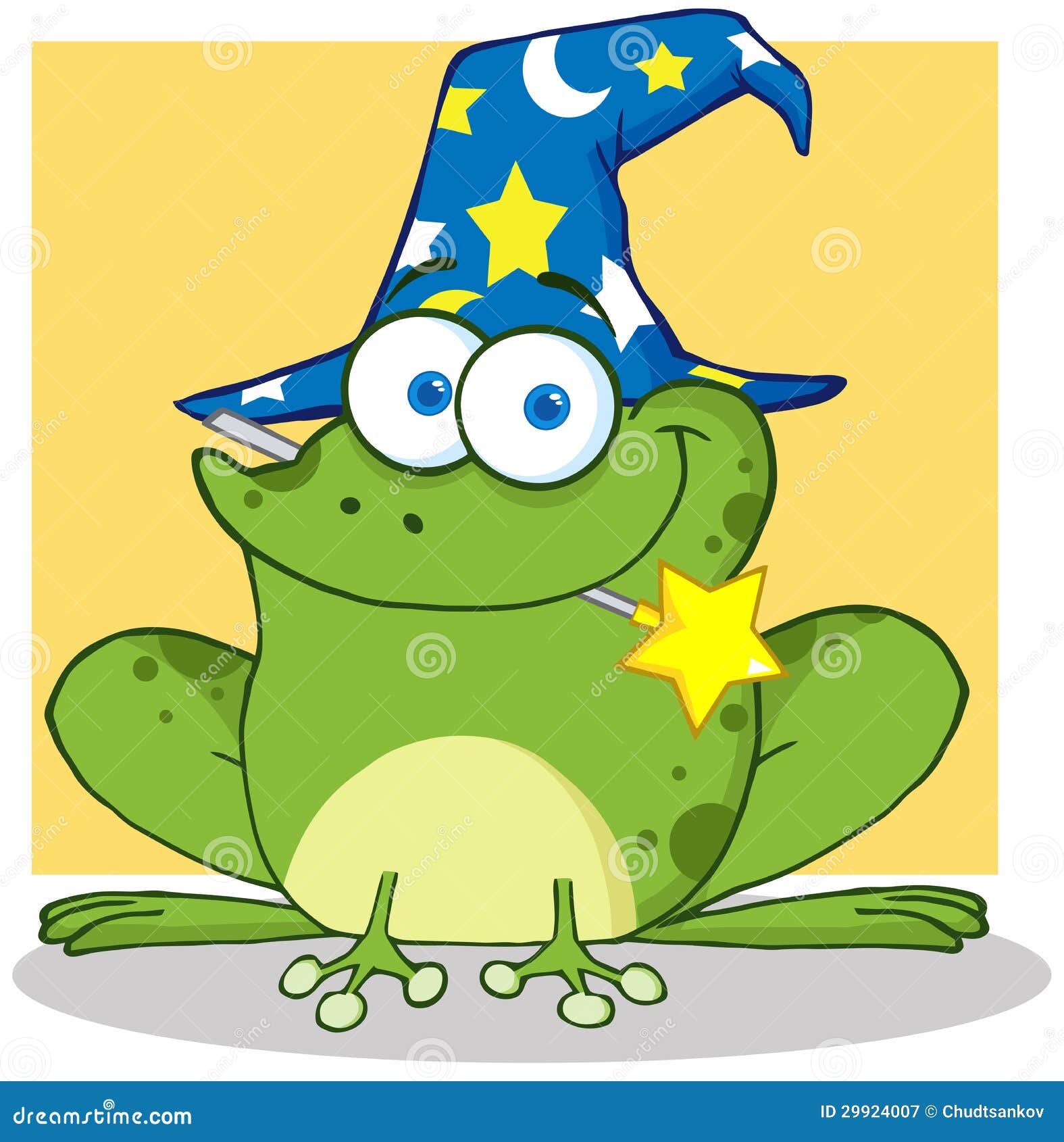 Cute Wizard Frog with a Magic Wand in Mouth Stock Vector - Illustration ...