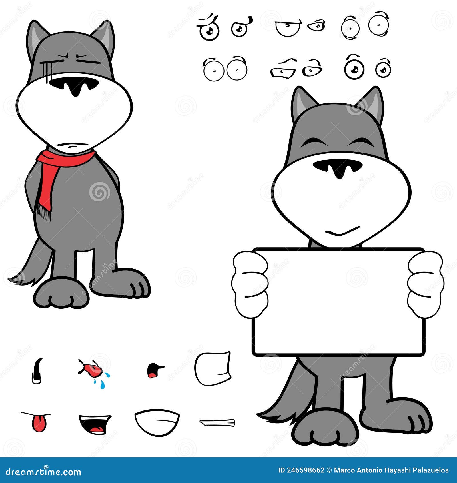 Cute Wolf Cartoon Kawaii Expressions Pack Stock Vector - Illustration ...