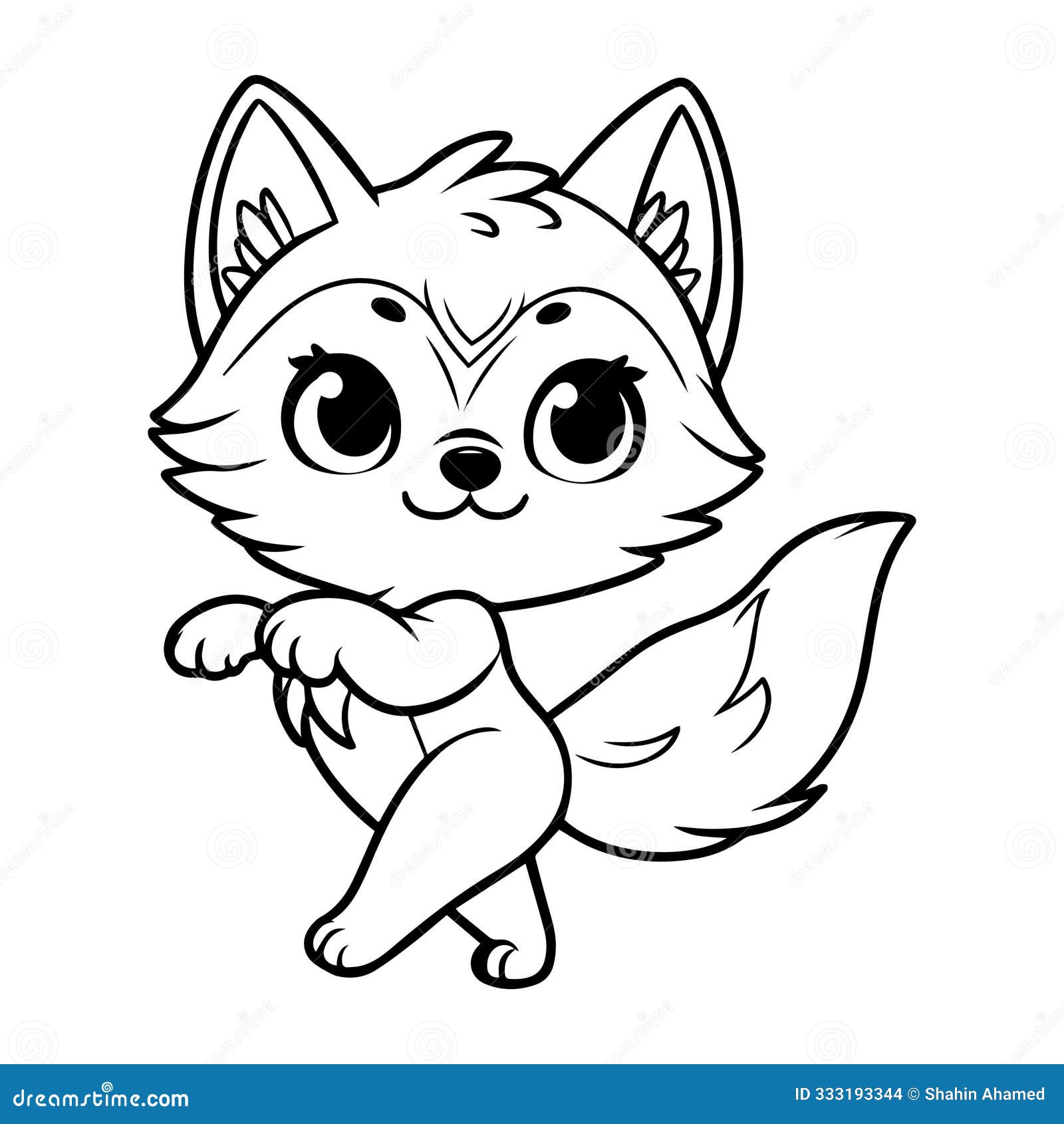 Cute Wolf Dancing Vector Art Outline Illustration Smiling Stock ...