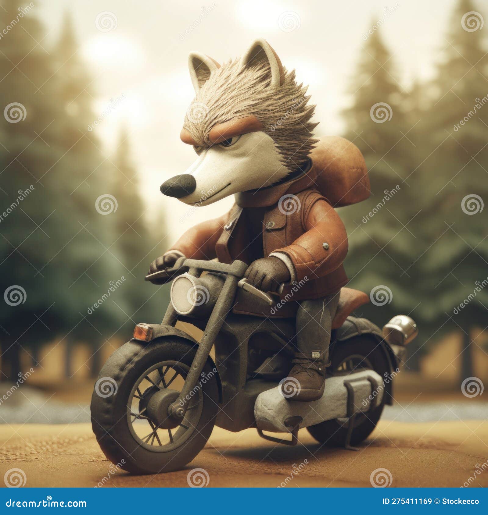 Cute Wolf Riding a Motorcycle Stock Illustration - Illustration of cute ...