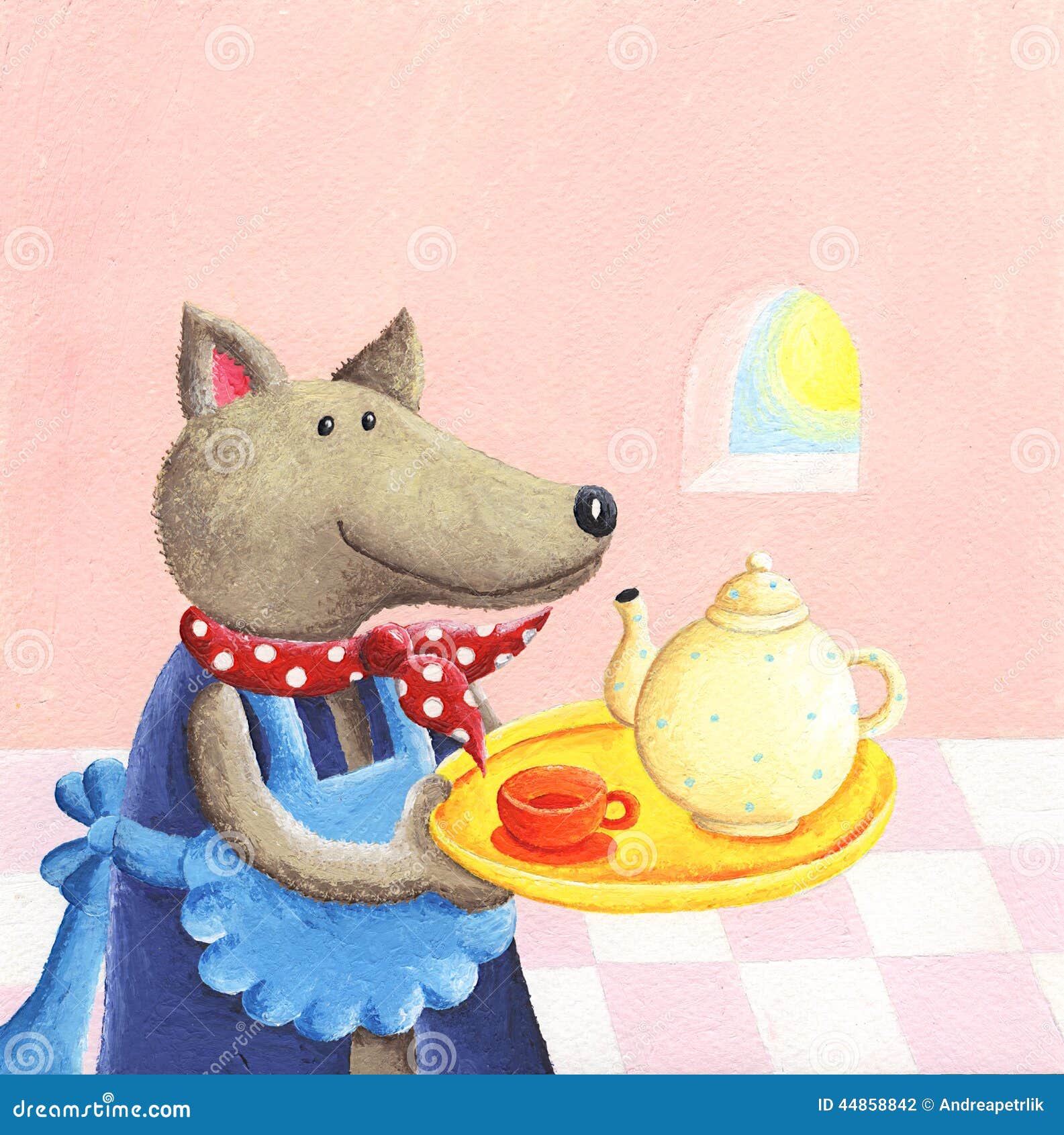Cute wolf serving tea stock illustration. Illustration of dressed ...