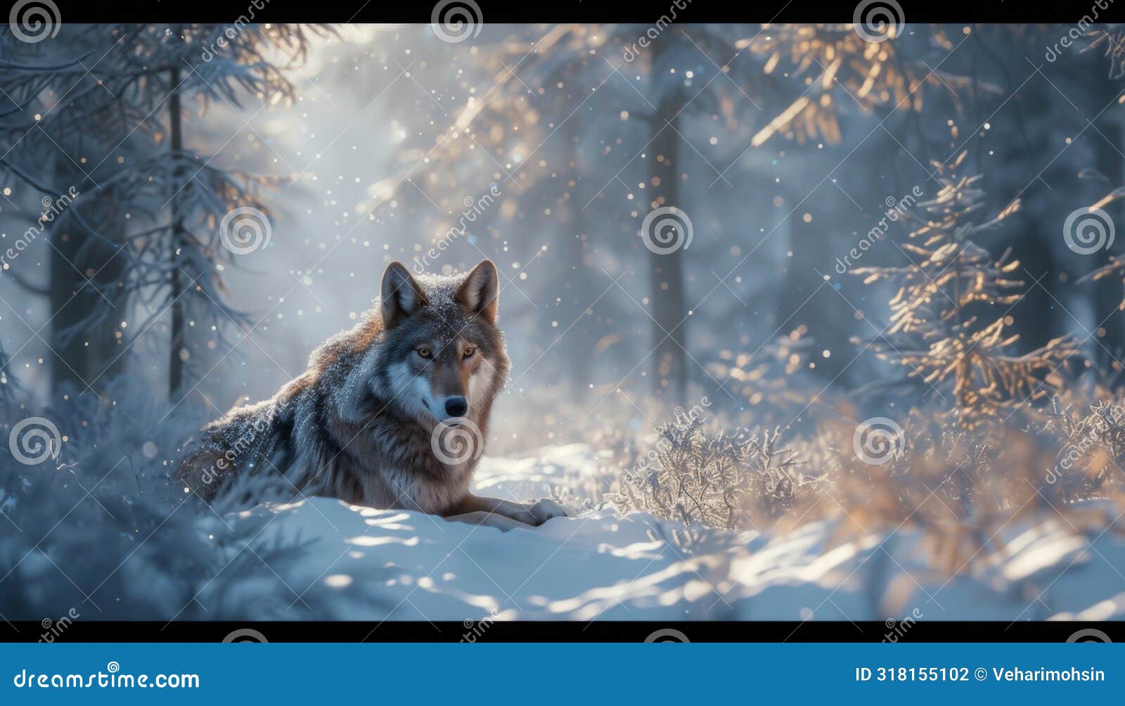 Cute Wolf Sitting in Snow, Looking at Camera, Surrounded by Nature ...