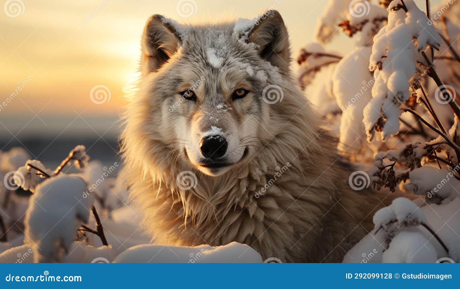 A Cute Wolf in the Snow, Howling at the Sunset Generated by AI Stock ...