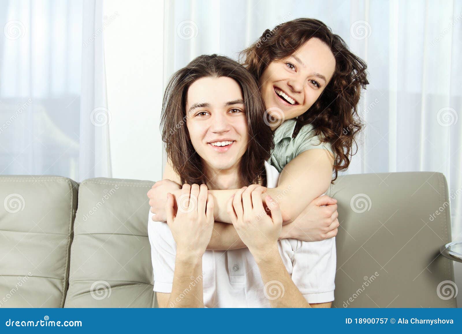 Cute Woman with Arm Around a Man Stock Image - Image of embrace, family ...