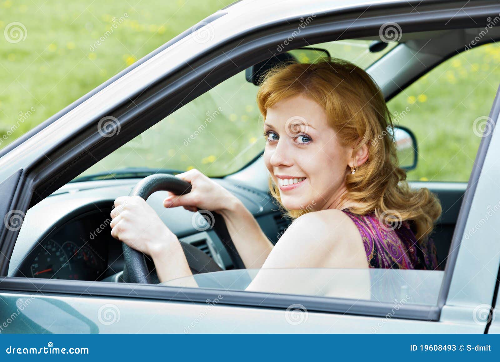 A Cute Woman Behind the Wheel Stock Image - Image of seductive ...