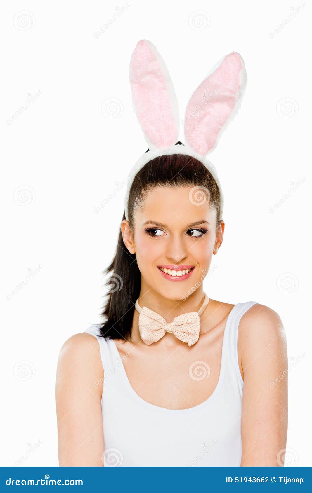 Cute Woman with Bunny Ears Isolated Stock Photo - Image of cute ...