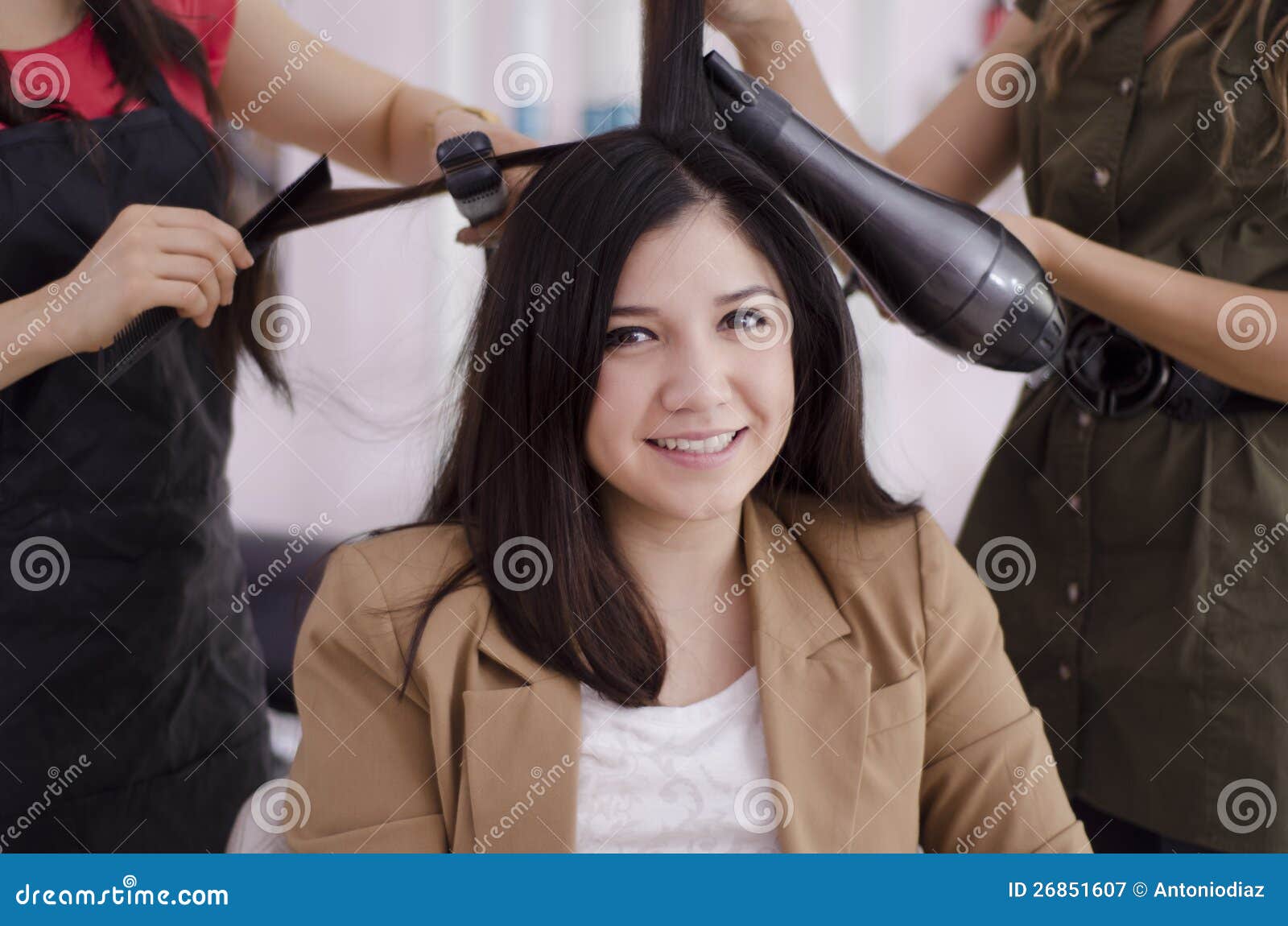 Cute Woman Getting Her Hair Done Stock Image - Image of pretty, blow ...