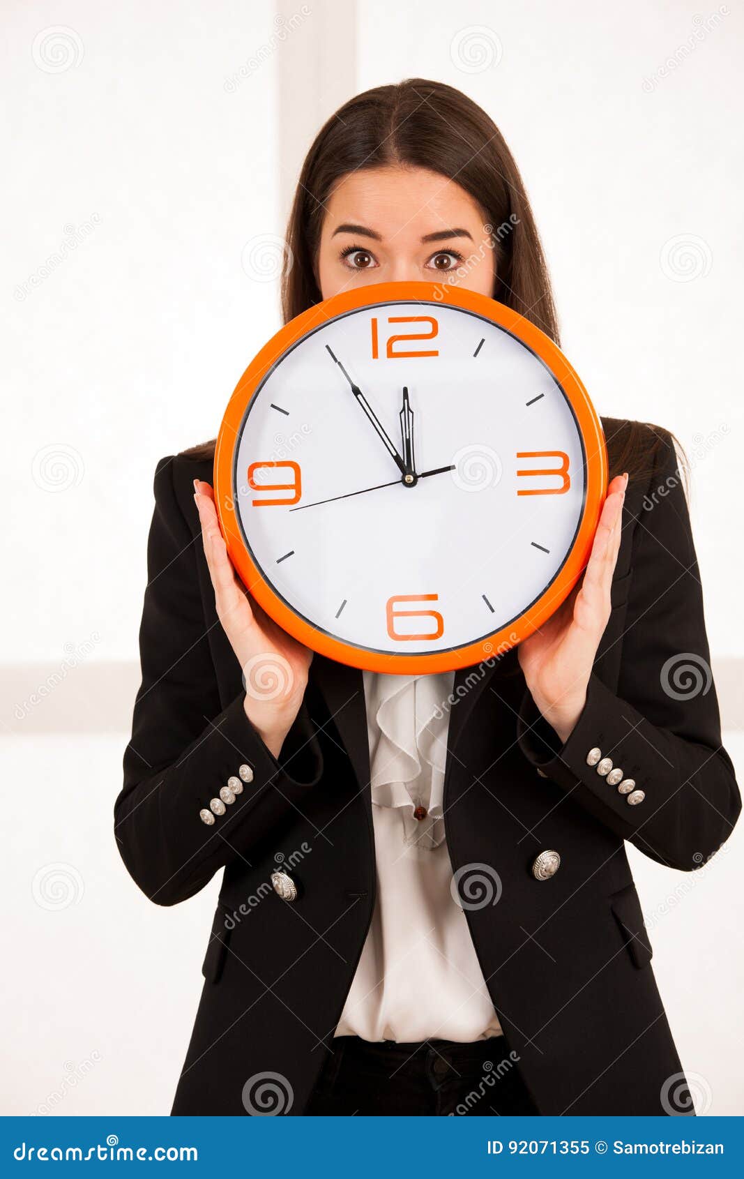 Cute Woman Holding a Clock As a Symbol of Time Management Stock Image ...