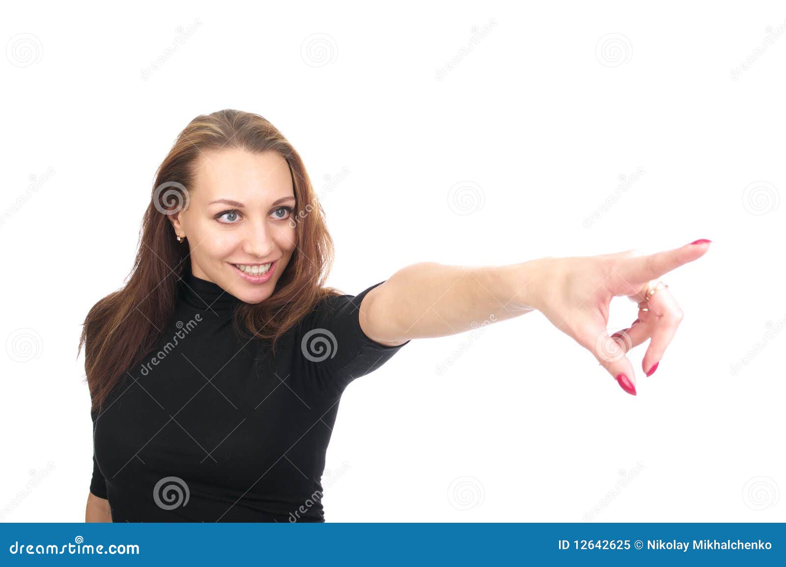 Cute Woman Pointing Stock Image Image Of Caucasian Attractive 12642625