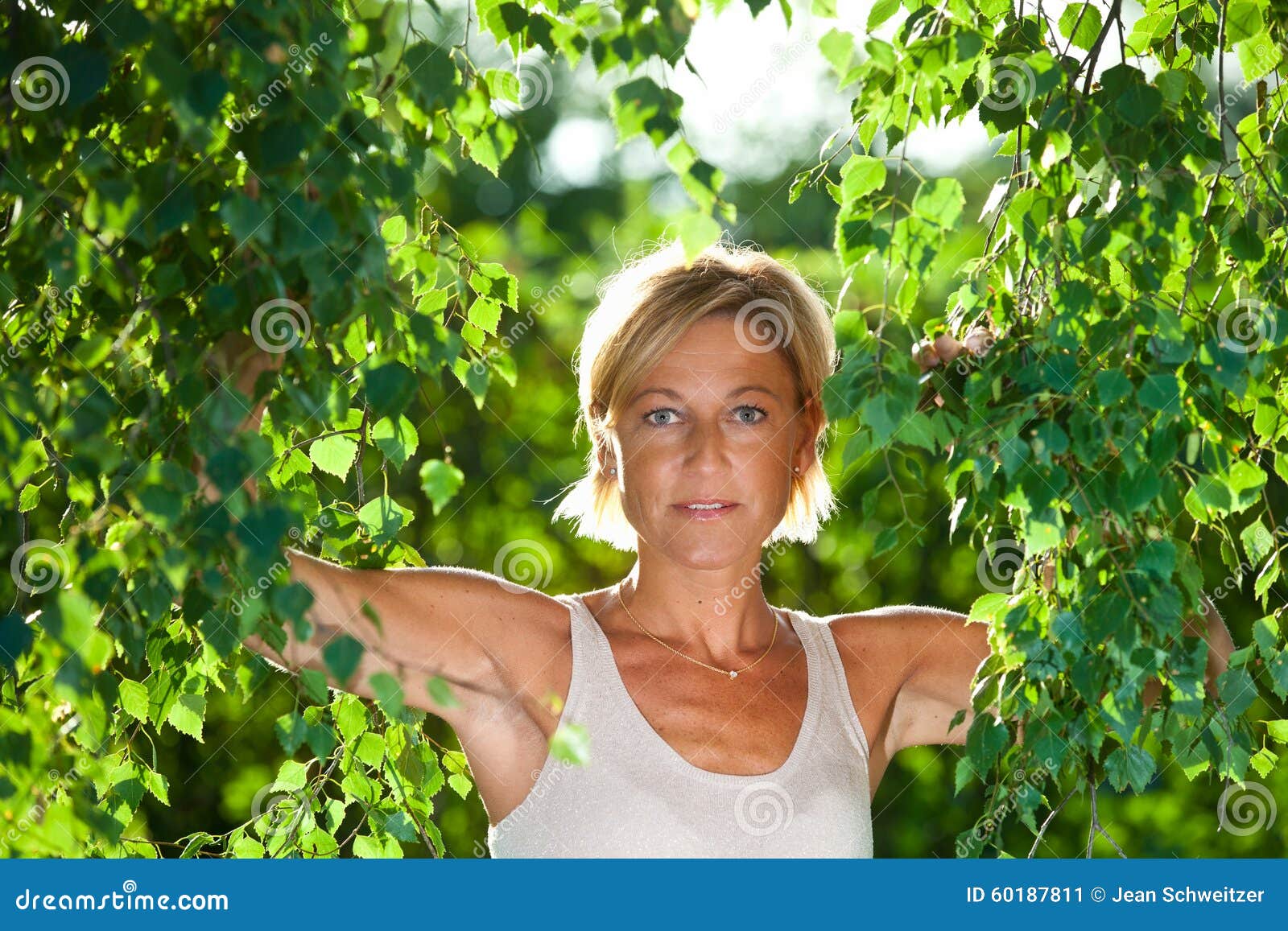 Cute Woman Portrait with Tree Branches Stock Image - Image of leisure ...