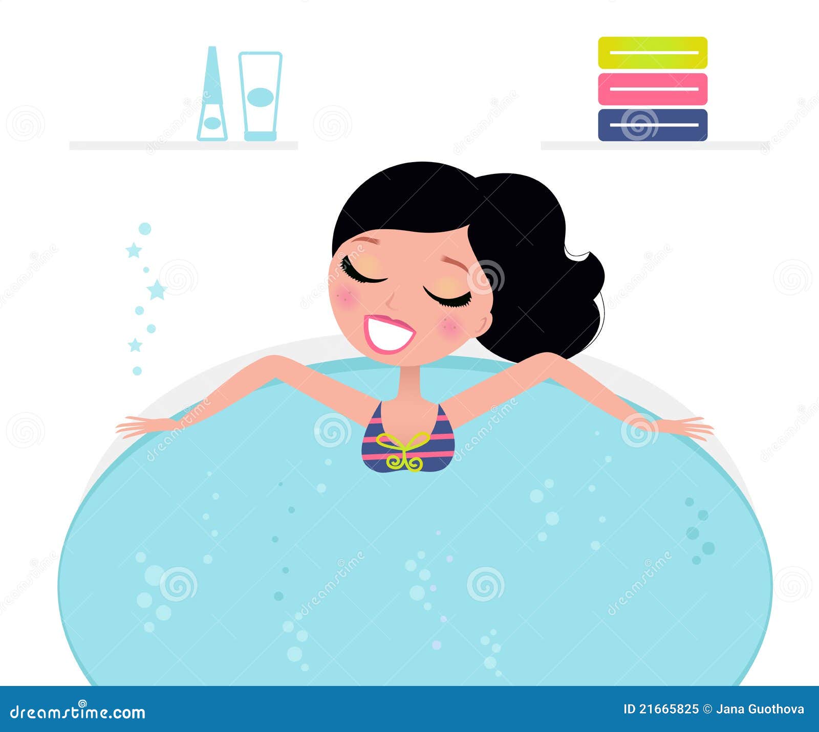 Cute Woman Relaxing in Jacuzzi, Spa Accessories. Stock Vector ...