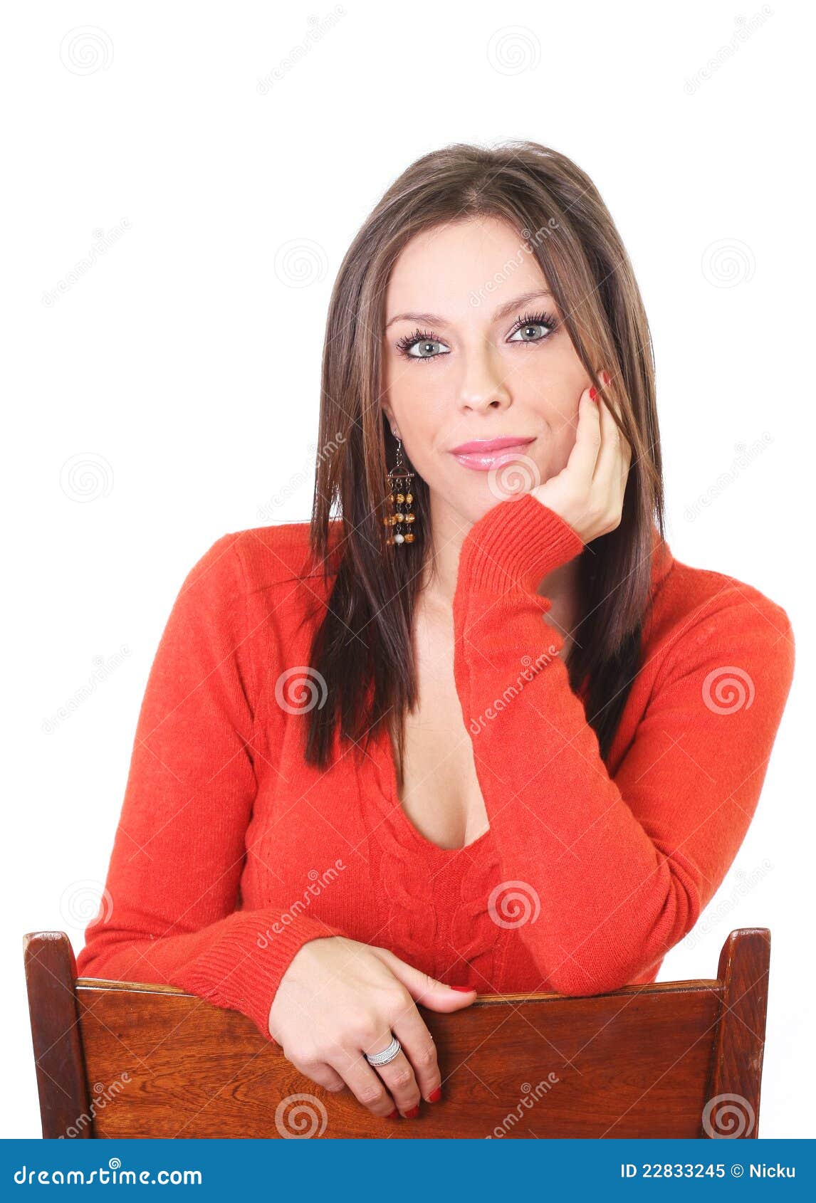 Cute Woman Standing on a Chair Stock Image - Image of lady, background ...