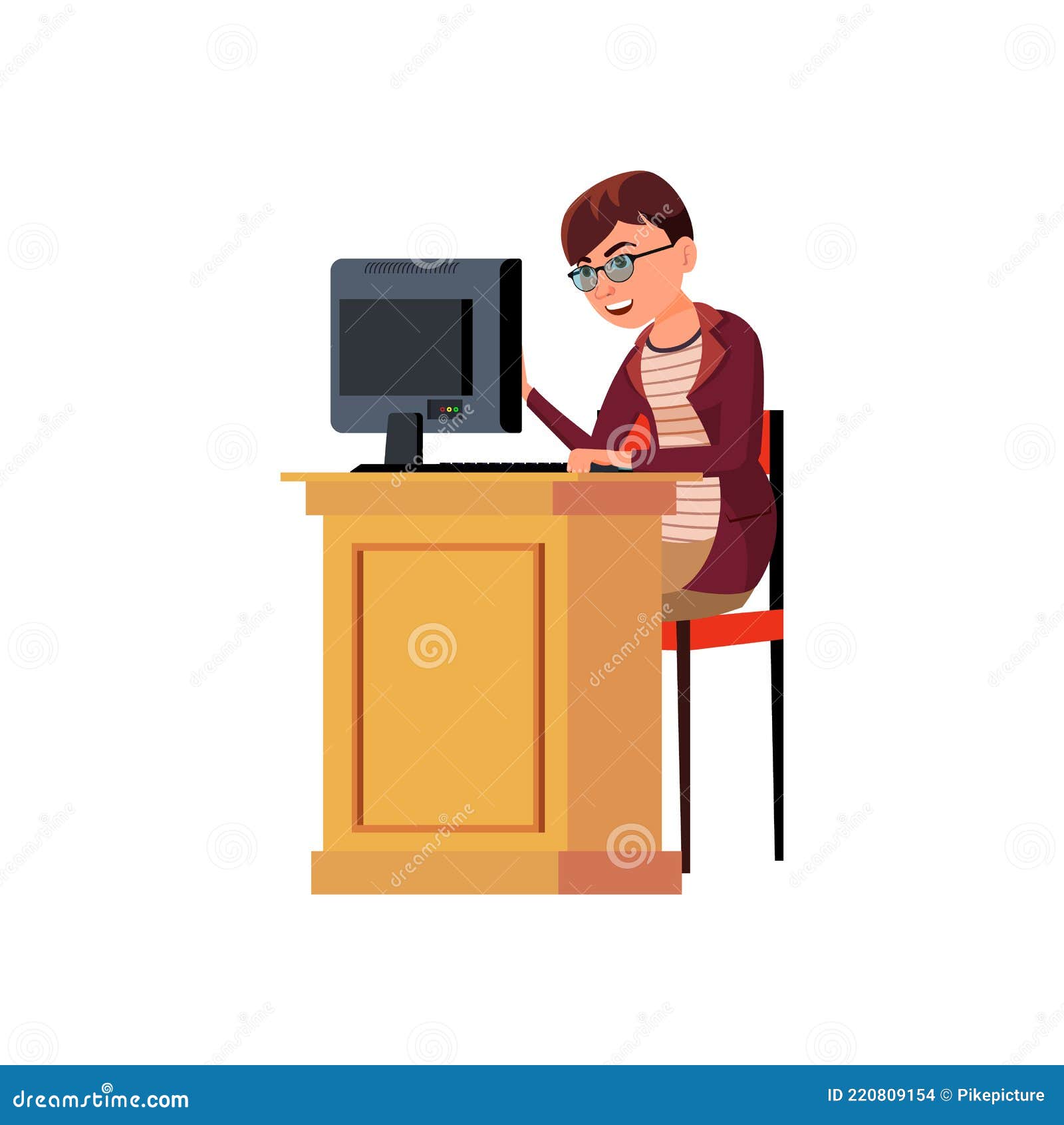 Cute Woman Student Make Homework on Computer Cartoon Vector Stock ...