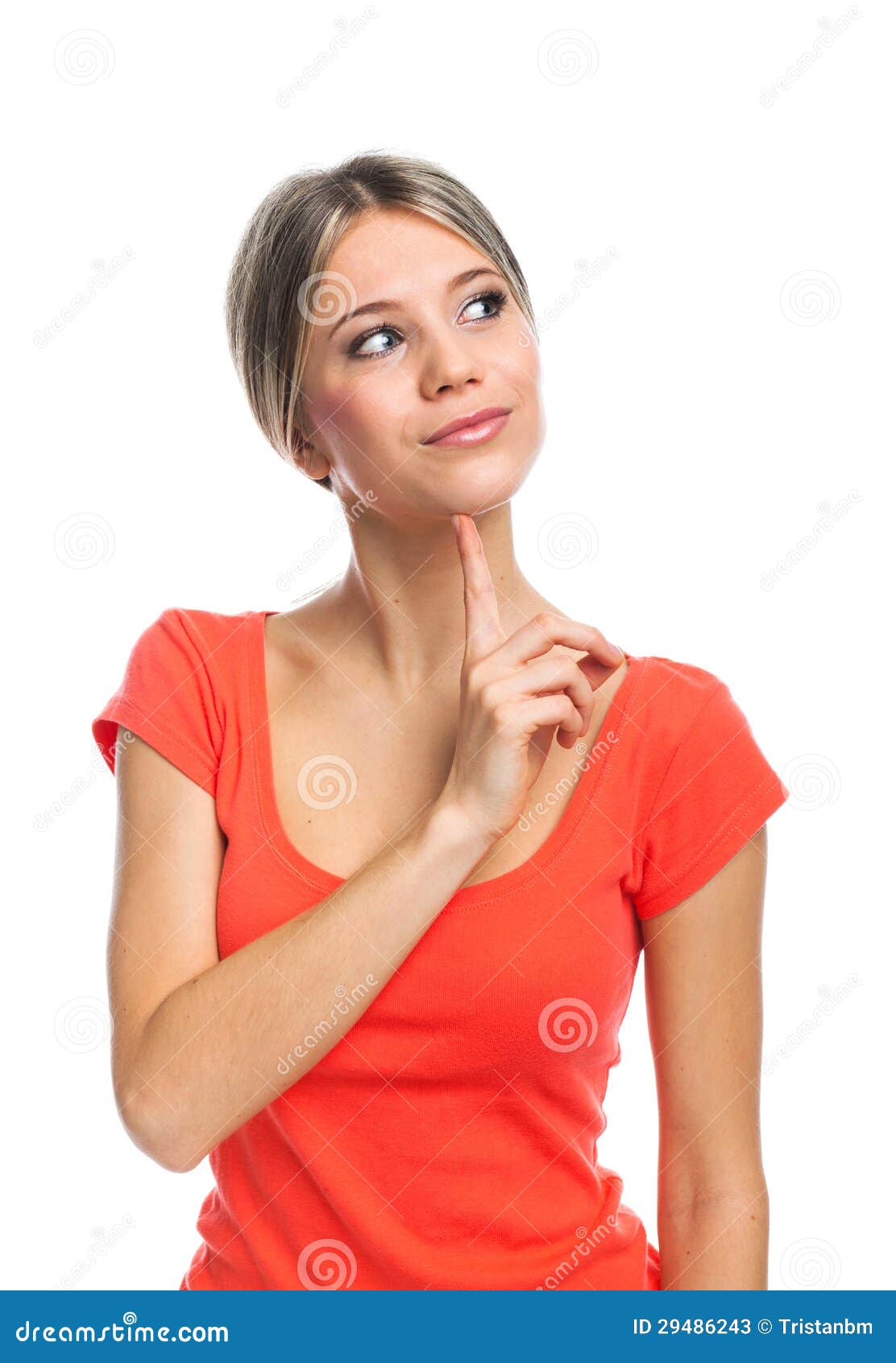Cute woman thinking stock image. Image of studio, smile - 29486243