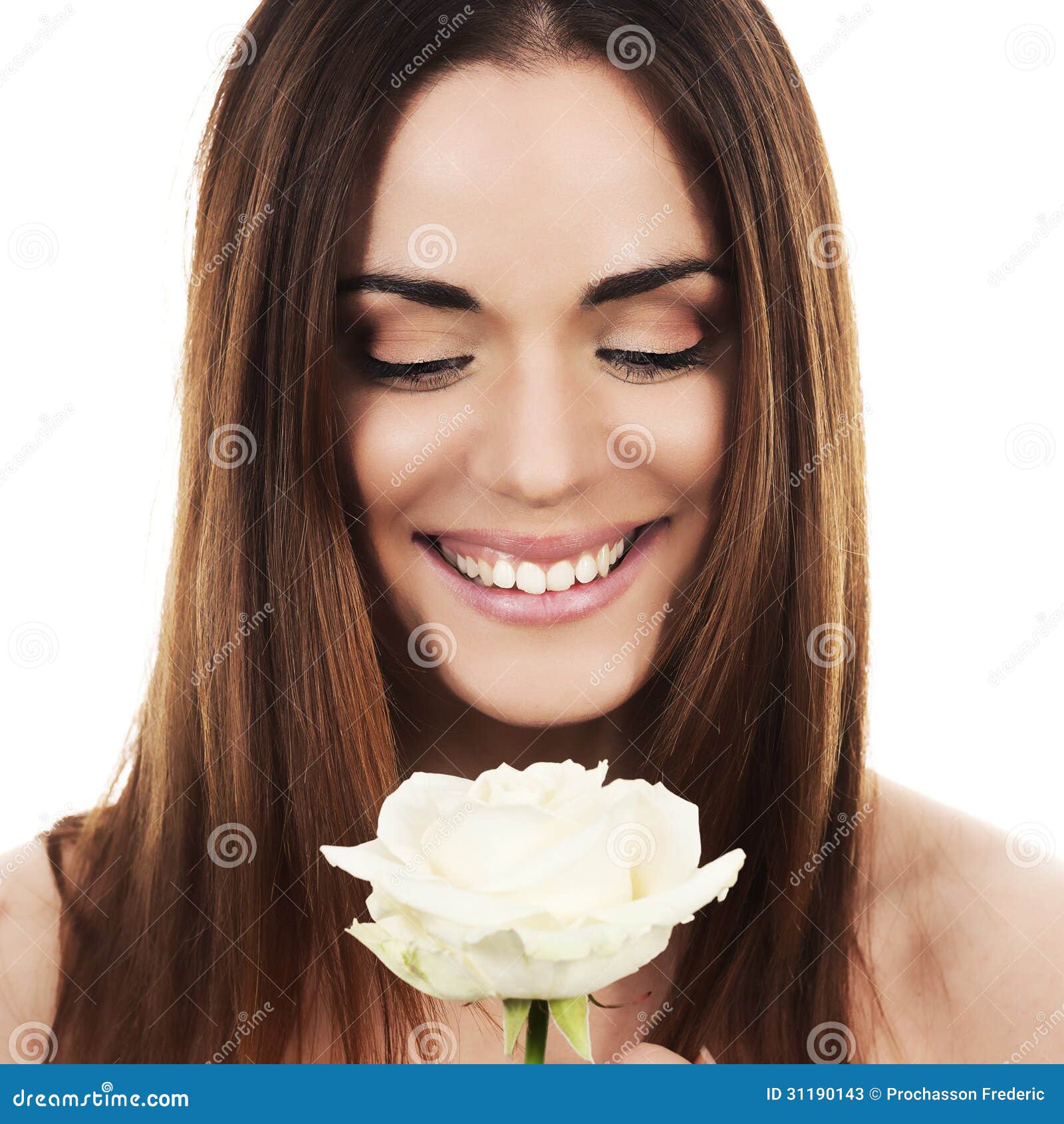 Cute woman with white rose stock image. Image of curls - 31190143