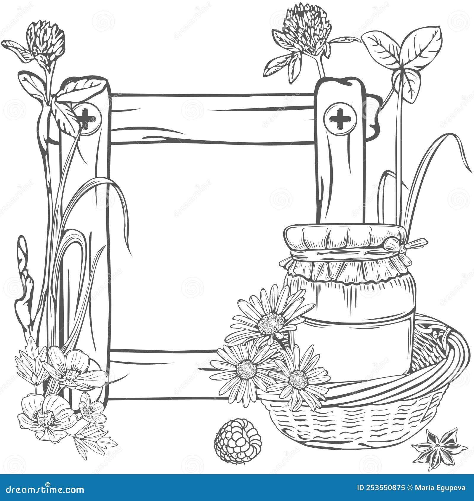 Cute Wooden Frame stock vector. Illustration of autumn - 253550875