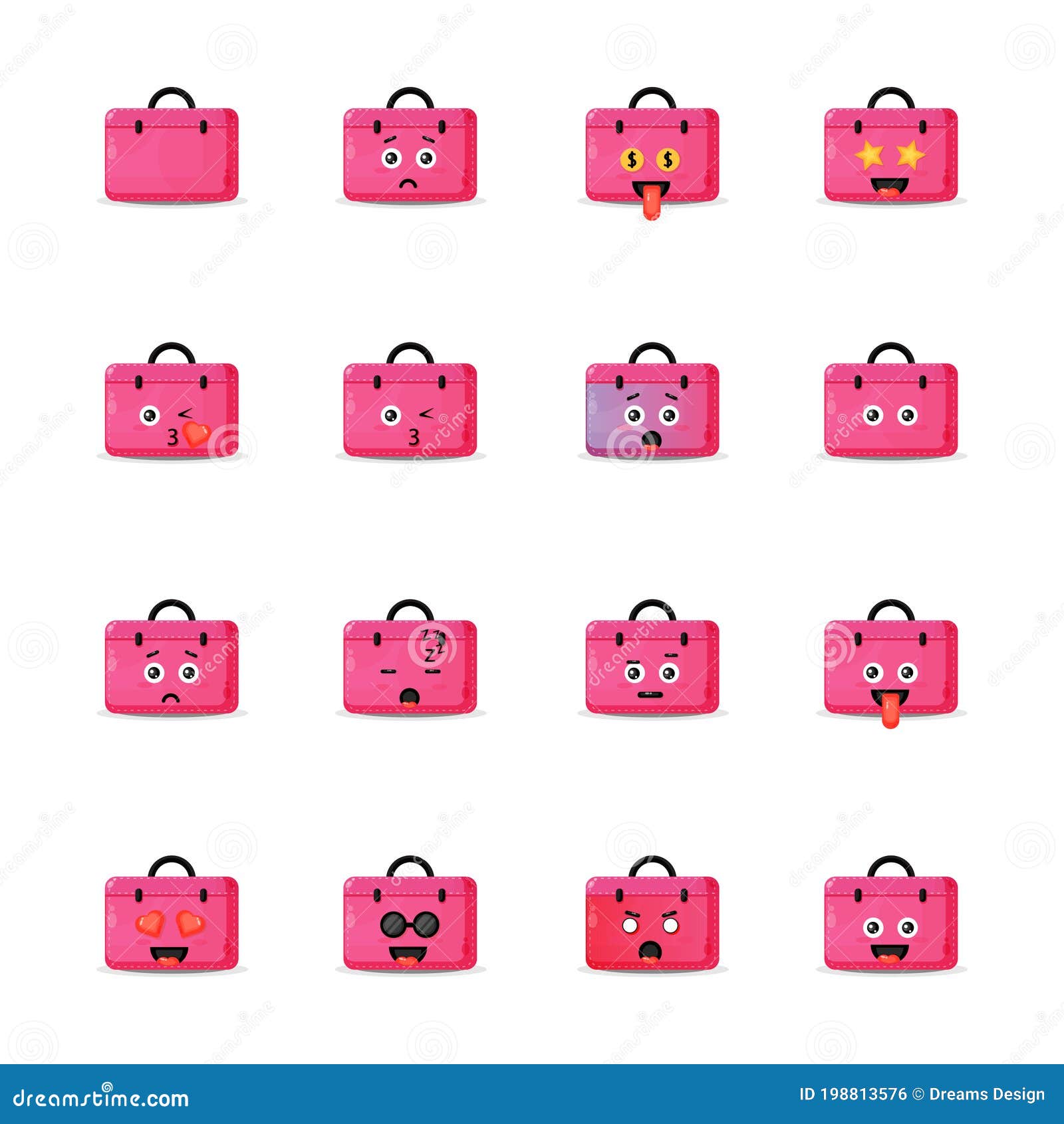 Cute Work Bag with Emoticons Set Stock Vector - Illustration of design ...