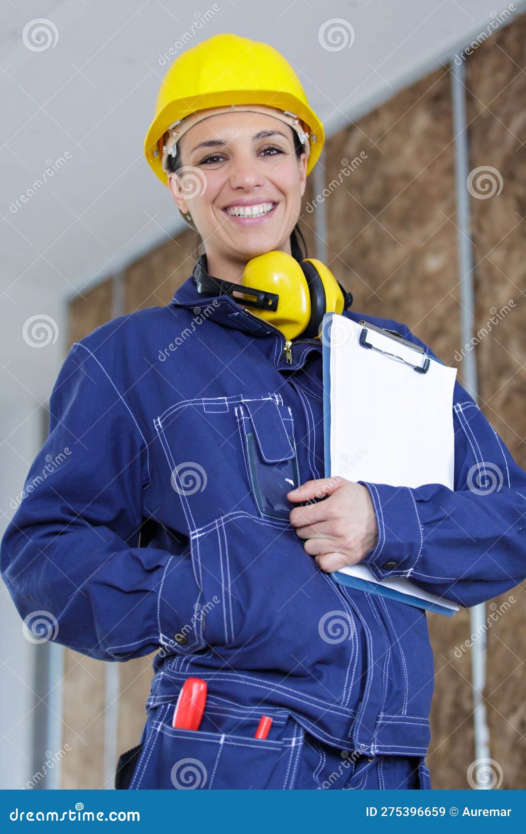 Cute Worker Posing at Construction Site Stock Image - Image of dreaming ...