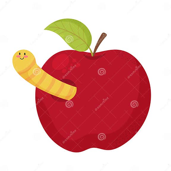 Cute Worm in an Apple - Vector Illustration Stock Vector - Illustration ...