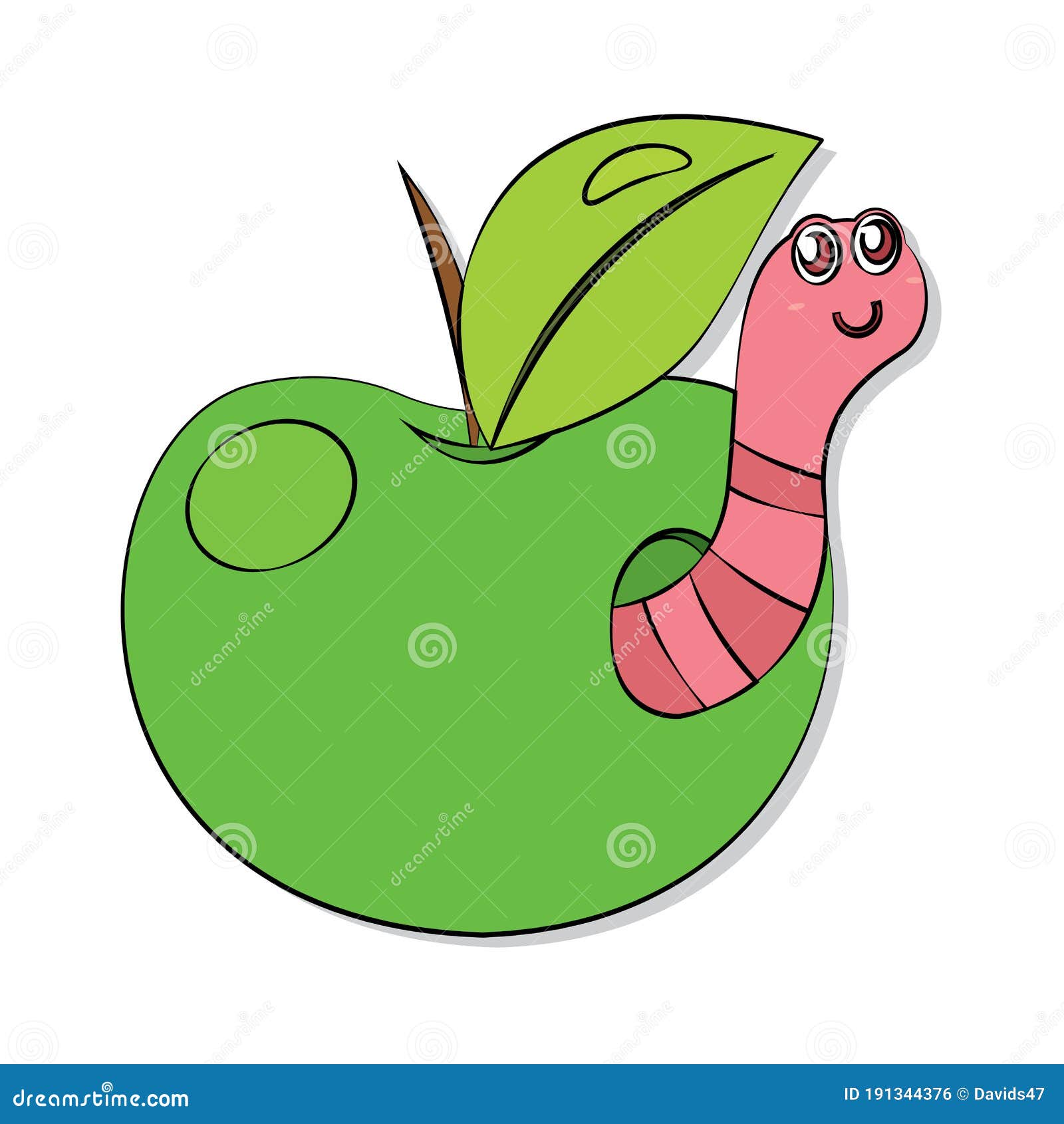 Worm In Apple Cute Funny Black And White Cartoon Vector Illustration ...
