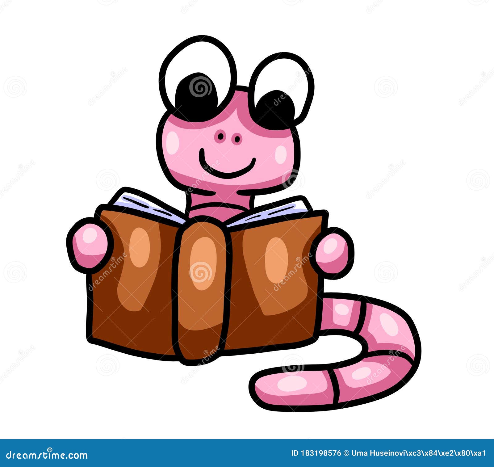 Cute Worm Reading a Book stock illustration. Illustration of design ...