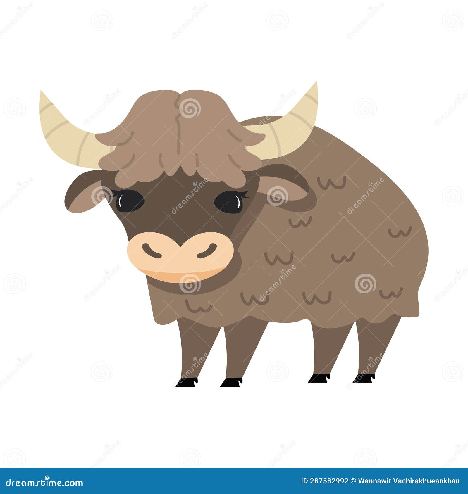 Cute Yak Cartoon Vector Flat Stock Vector - Illustration of drawing ...