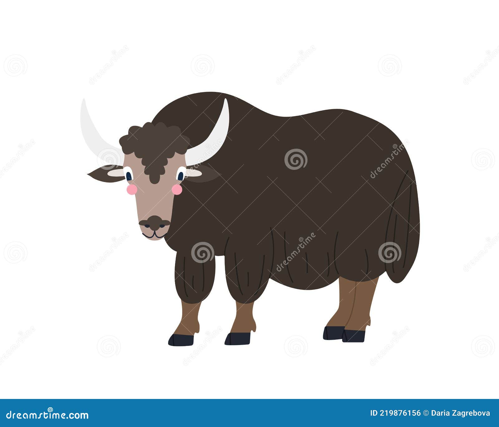 Cute Yak on White Background in Cartoon Flat Style. Vector Illustration ...