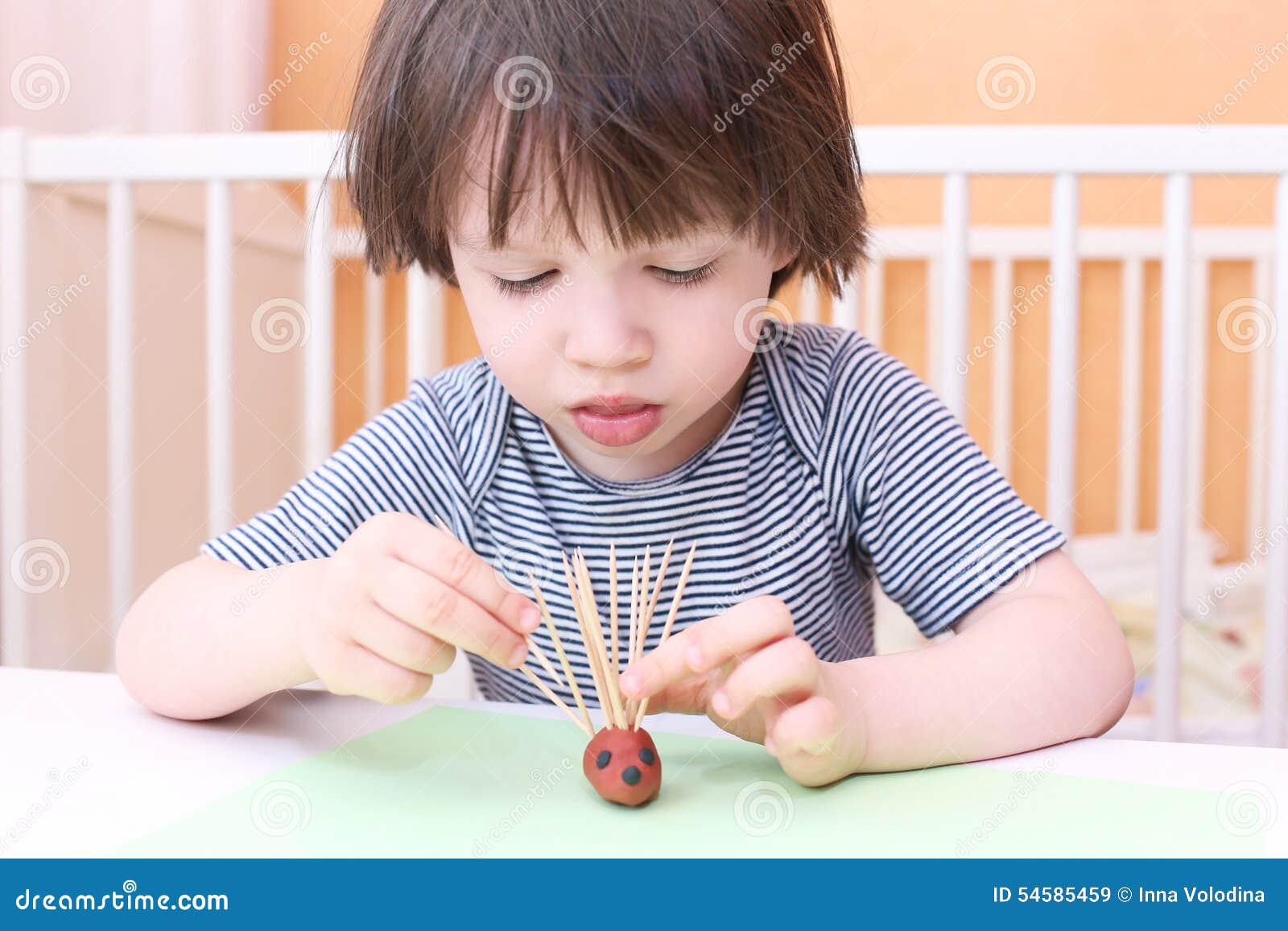 Cute 2 Years Child Made Toothpick Spines by Playdough Hedgehog a Stock ...