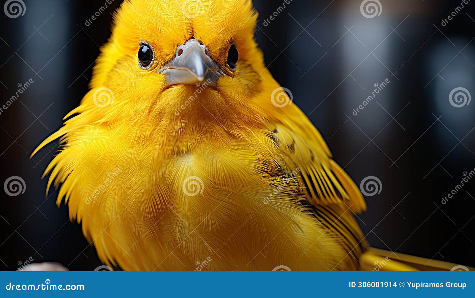 Cute Yellow Bird with Beak Perching on Branch, Looking at Camera ...