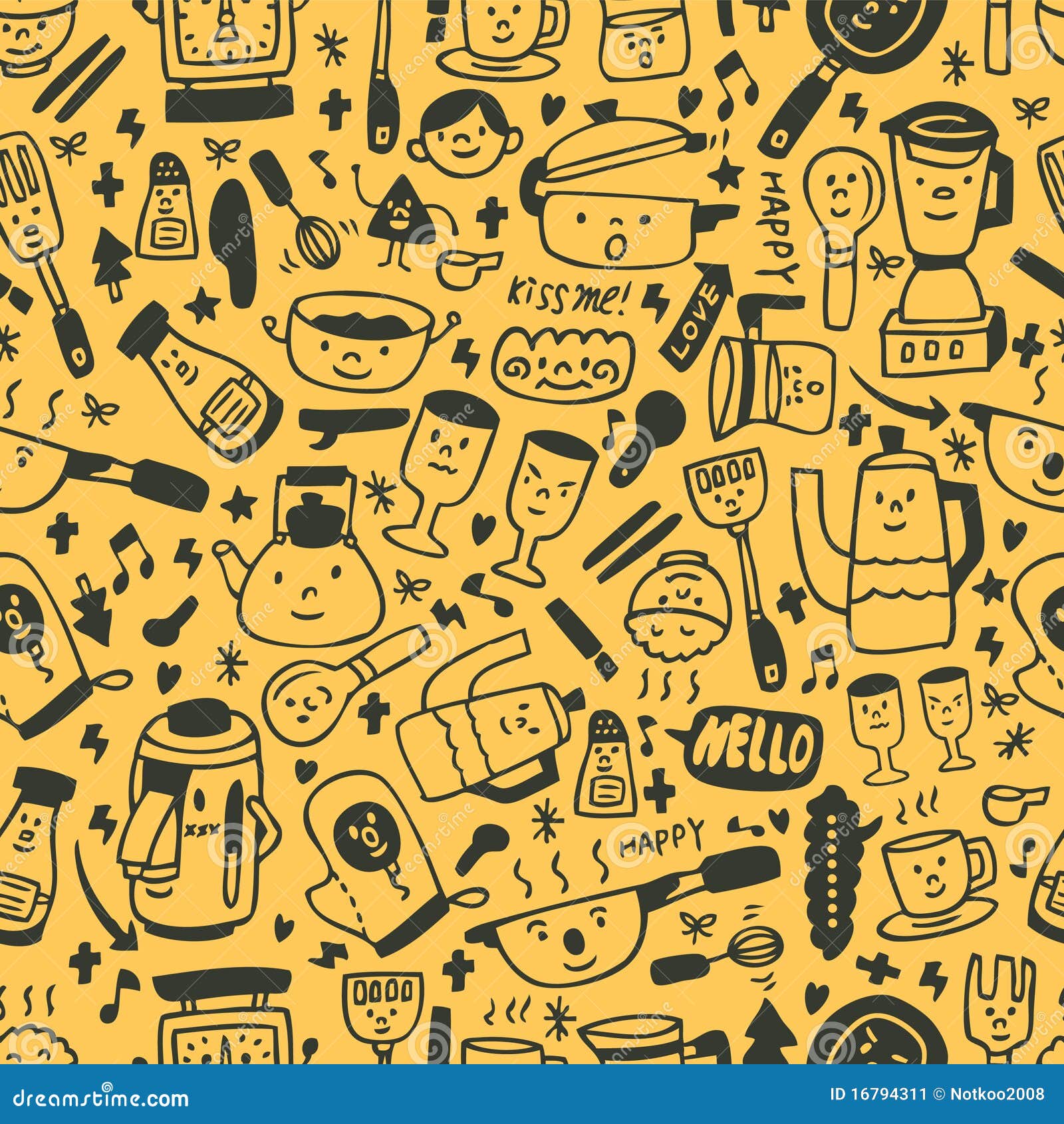 Cute Yellow Cartoon Seamless Pattern Stock Vector - Illustration of ...