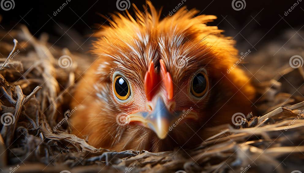 Cute Yellow Chick Hatching in Nature, Surrounded by Fluffy Feathers ...