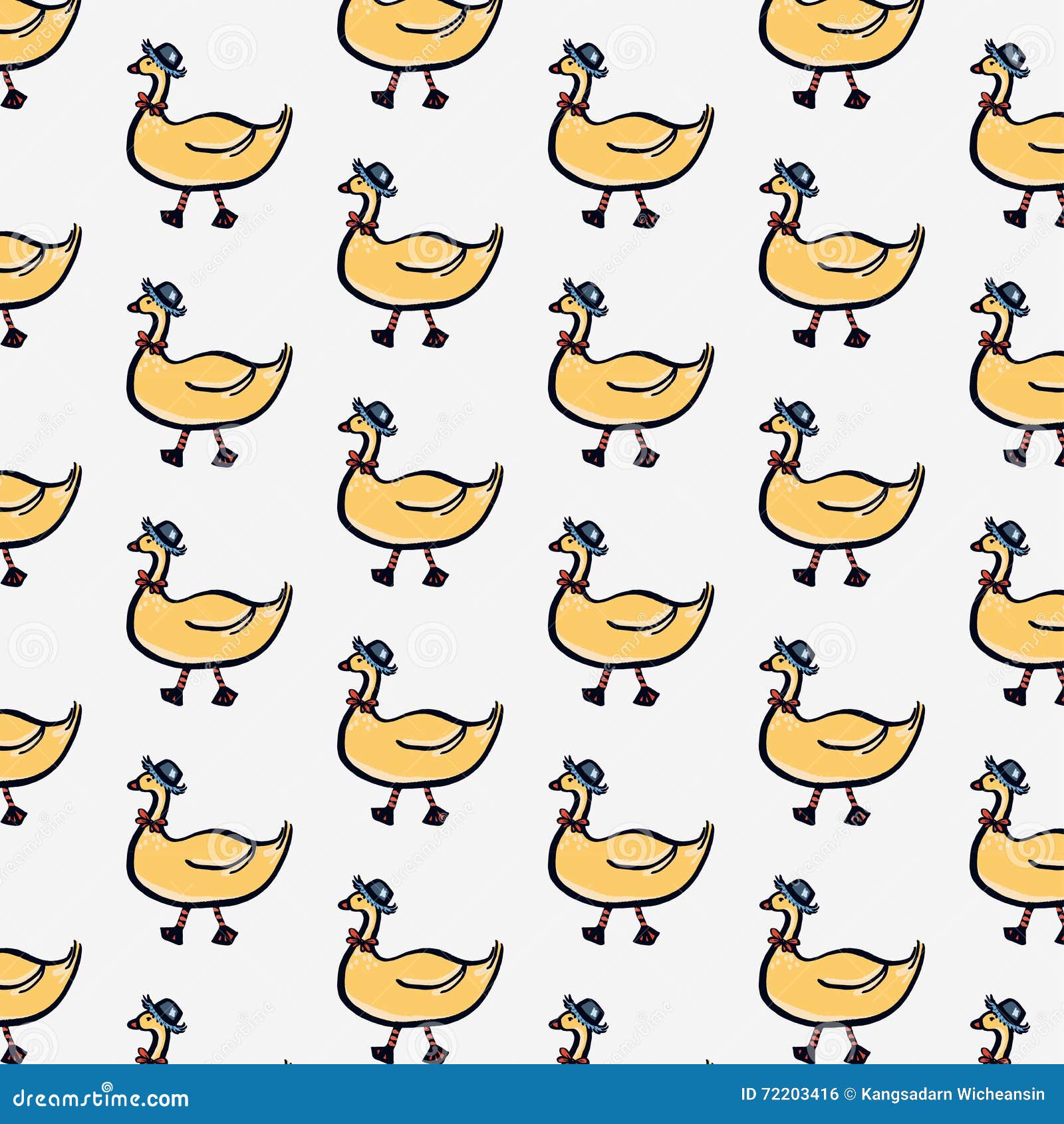 Cute Yellow Duck with a Hat Pattern. Illustration Vector. Stock Vector ...