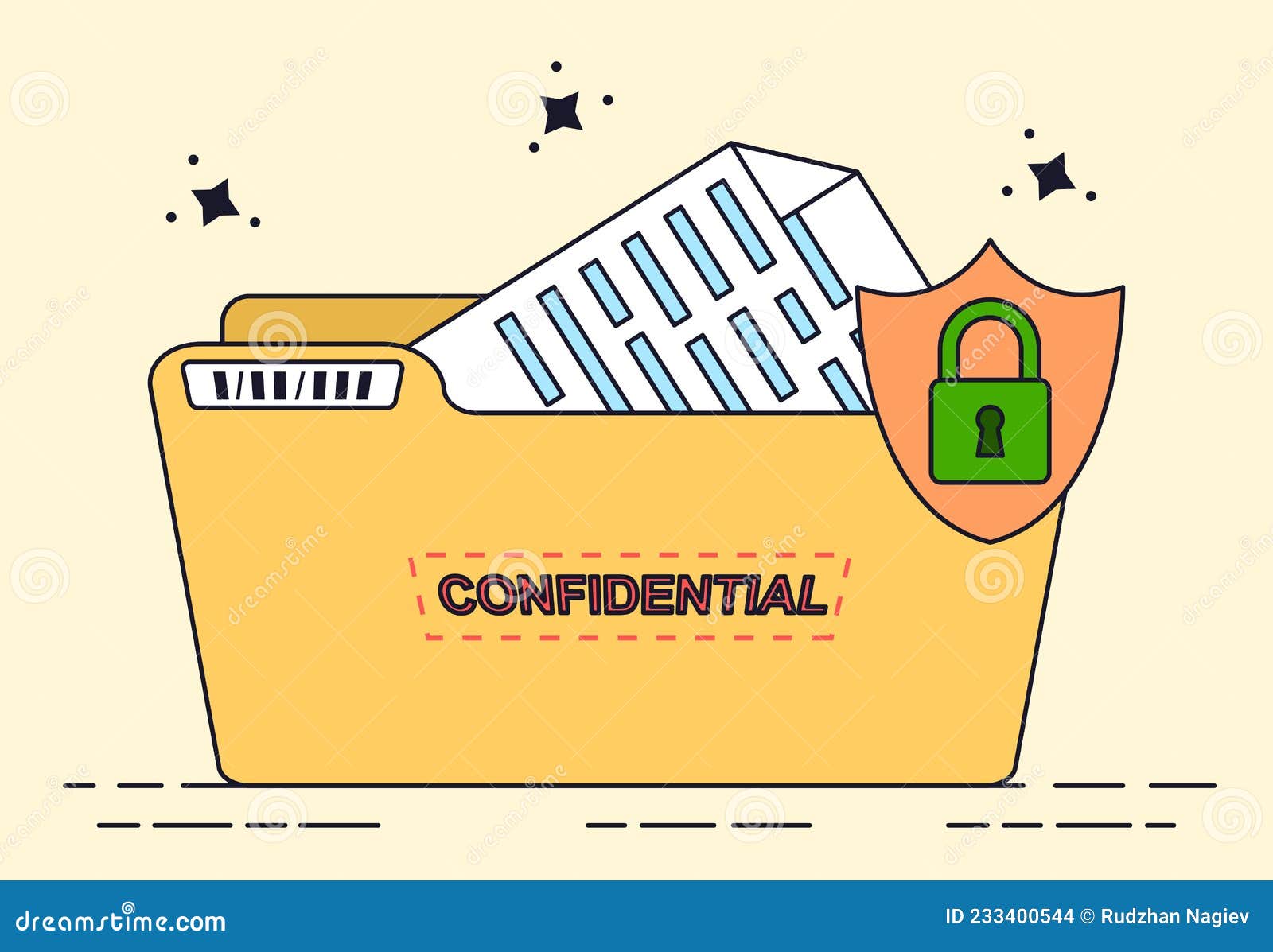 Cute Yellow Folder with Confidential Documents Stock Vector ...
