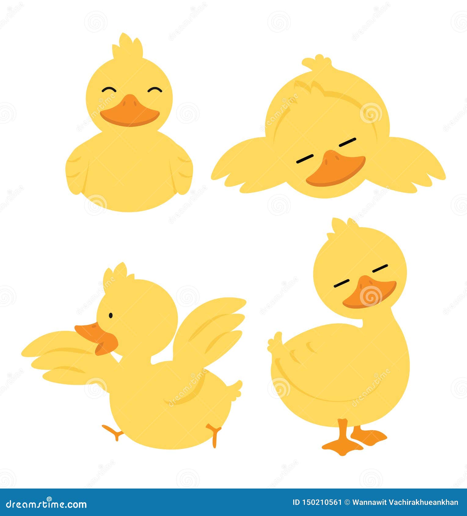 Cute Yellow Little Duck Set Stock Vector - Illustration of lovely, icon ...