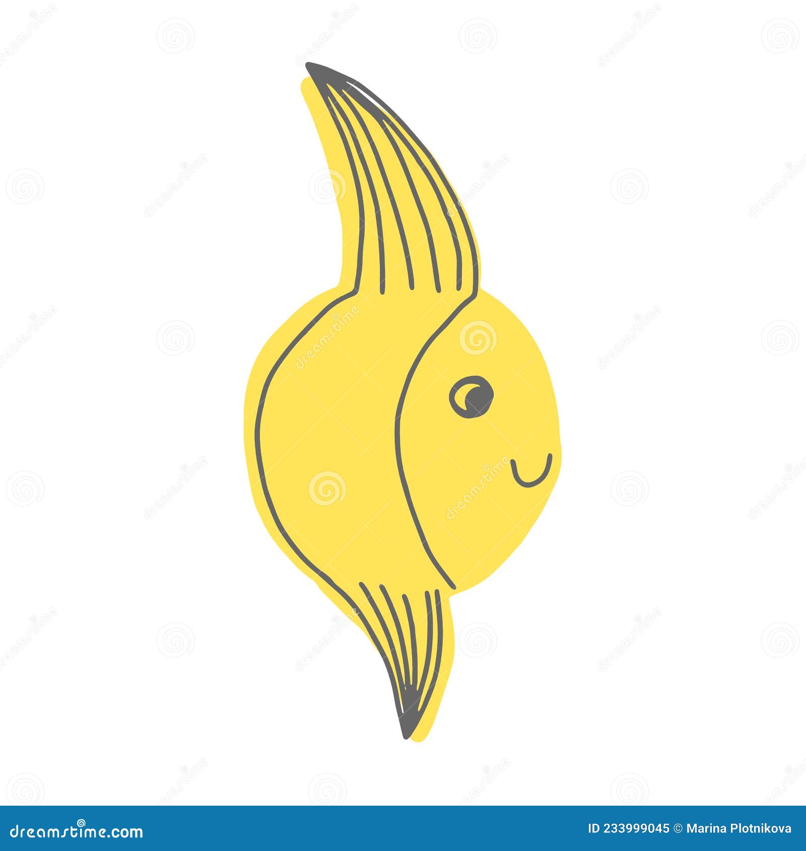 Cute Yellow Moon Fish Cartoon, Doodle. Vector Illustration. Stock ...