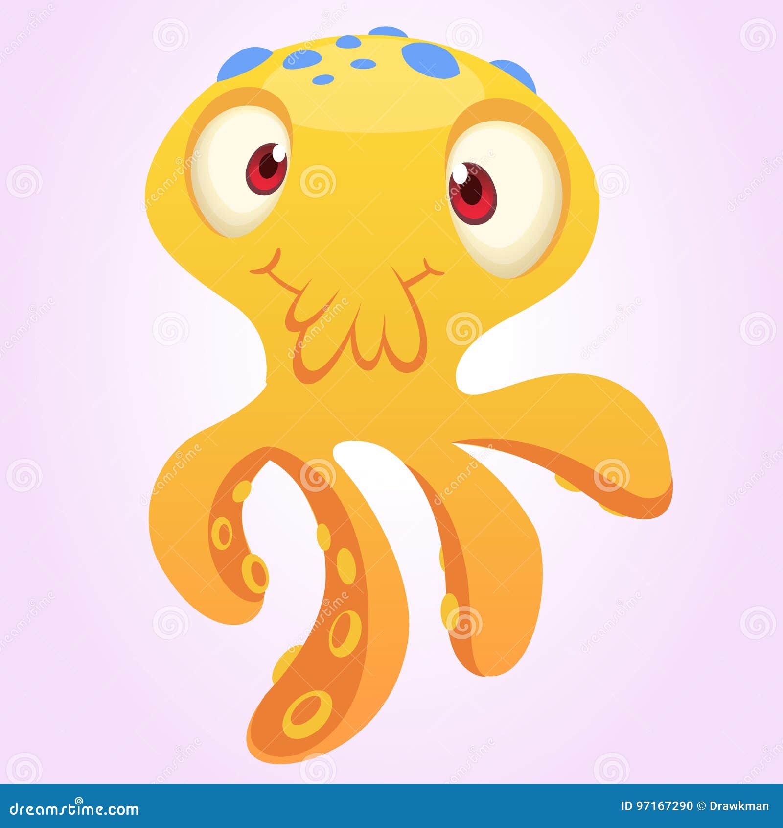 A Yellow Octopus With Blue Eyes And A Black Background Is Featured In A ...