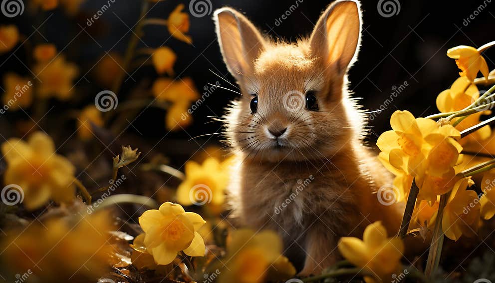 Cute Yellow Rabbit Sitting in Grass, Enjoying Springtime Outdoors ...