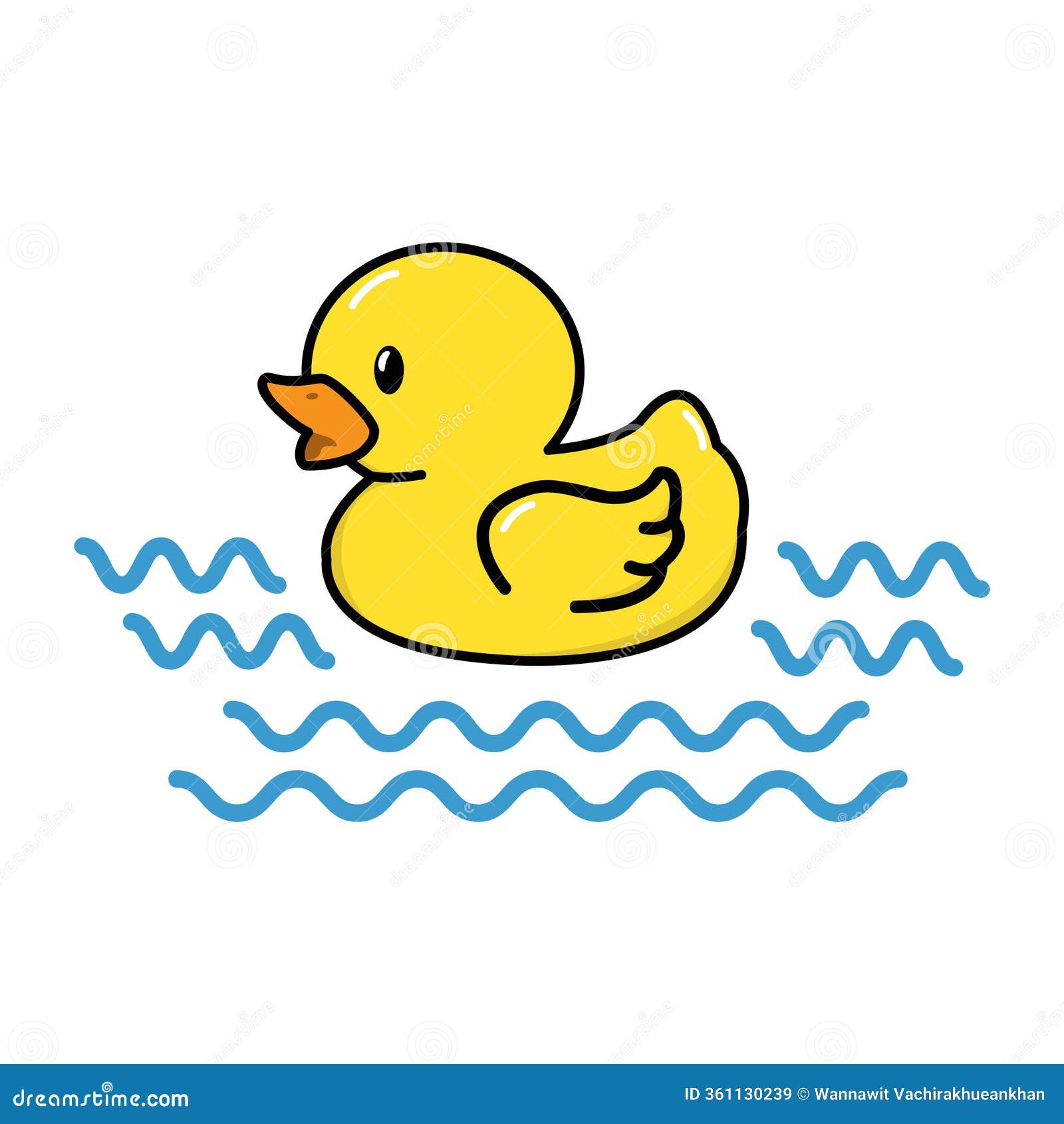 Cute Yellow Rubber Duck with Wave Stock Illustration - Illustration of ...