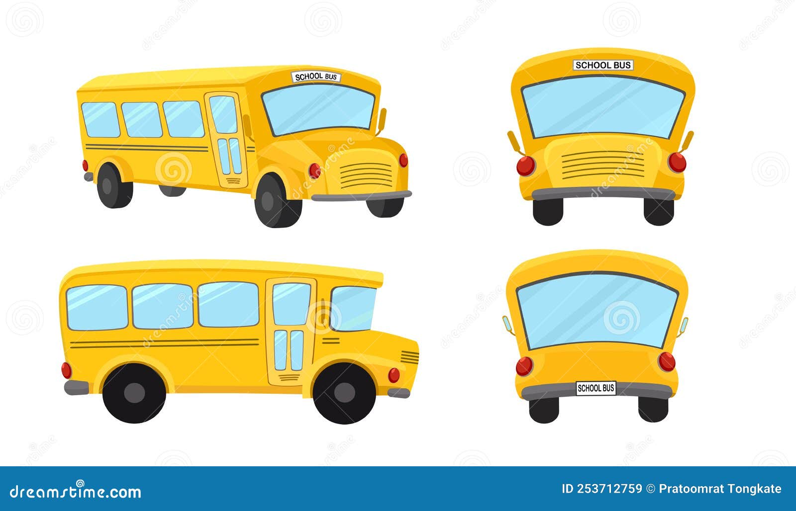 Yellow School Bus Vector Illustration On White Background, Four Vehicle ...