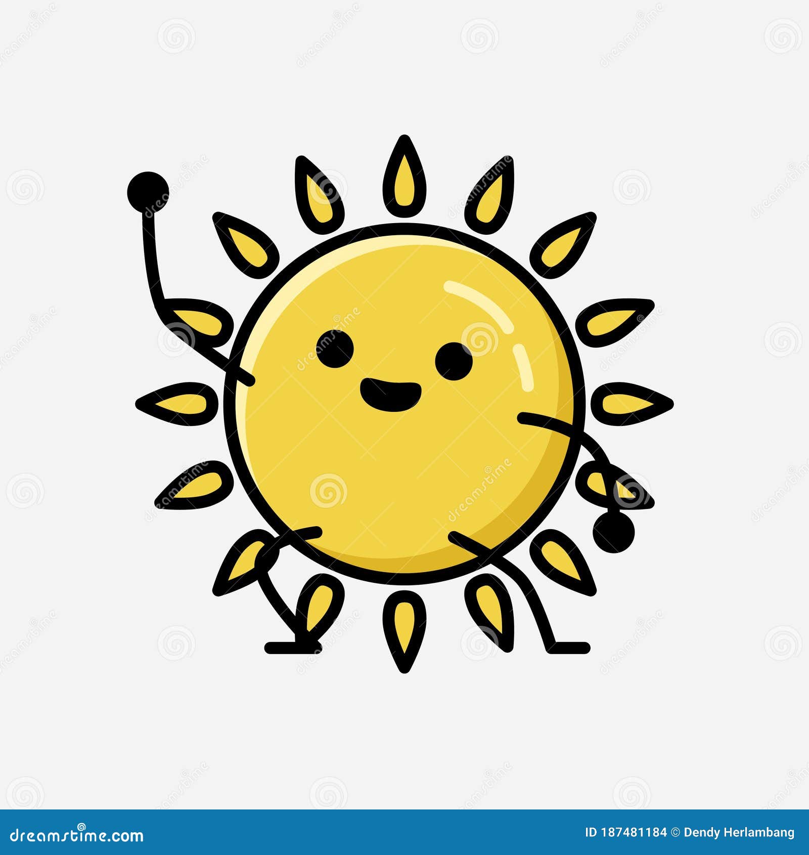 Cute Yellow Sun Mascot Vector Character in Flat Design Style Stock ...